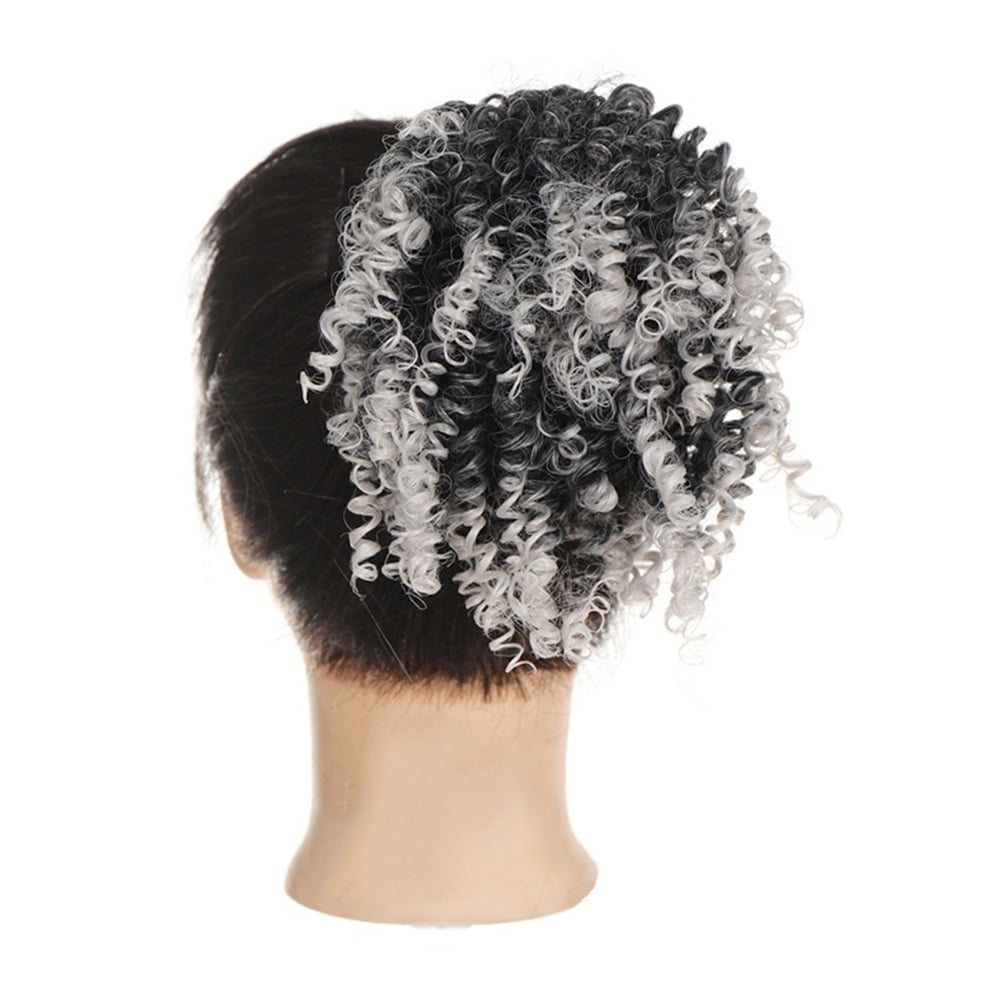 Synthetic Short Afro Bun Hair Pieces Elastic Band Kinky Curly Ponytail ...