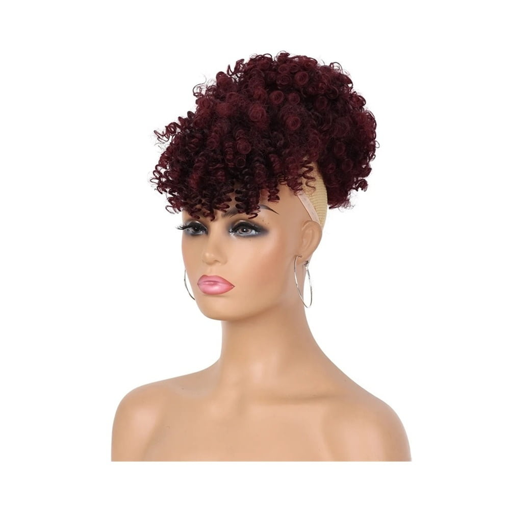 Synthetic Short Kinky Curly Drawstring Ponytail with Bangs, Clip in ...