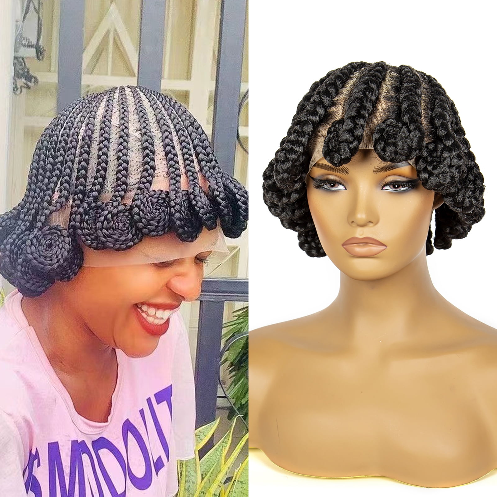 Synthetic Twist Braided Wigs Lightweight Full HD Lace Handmade Braiding ...