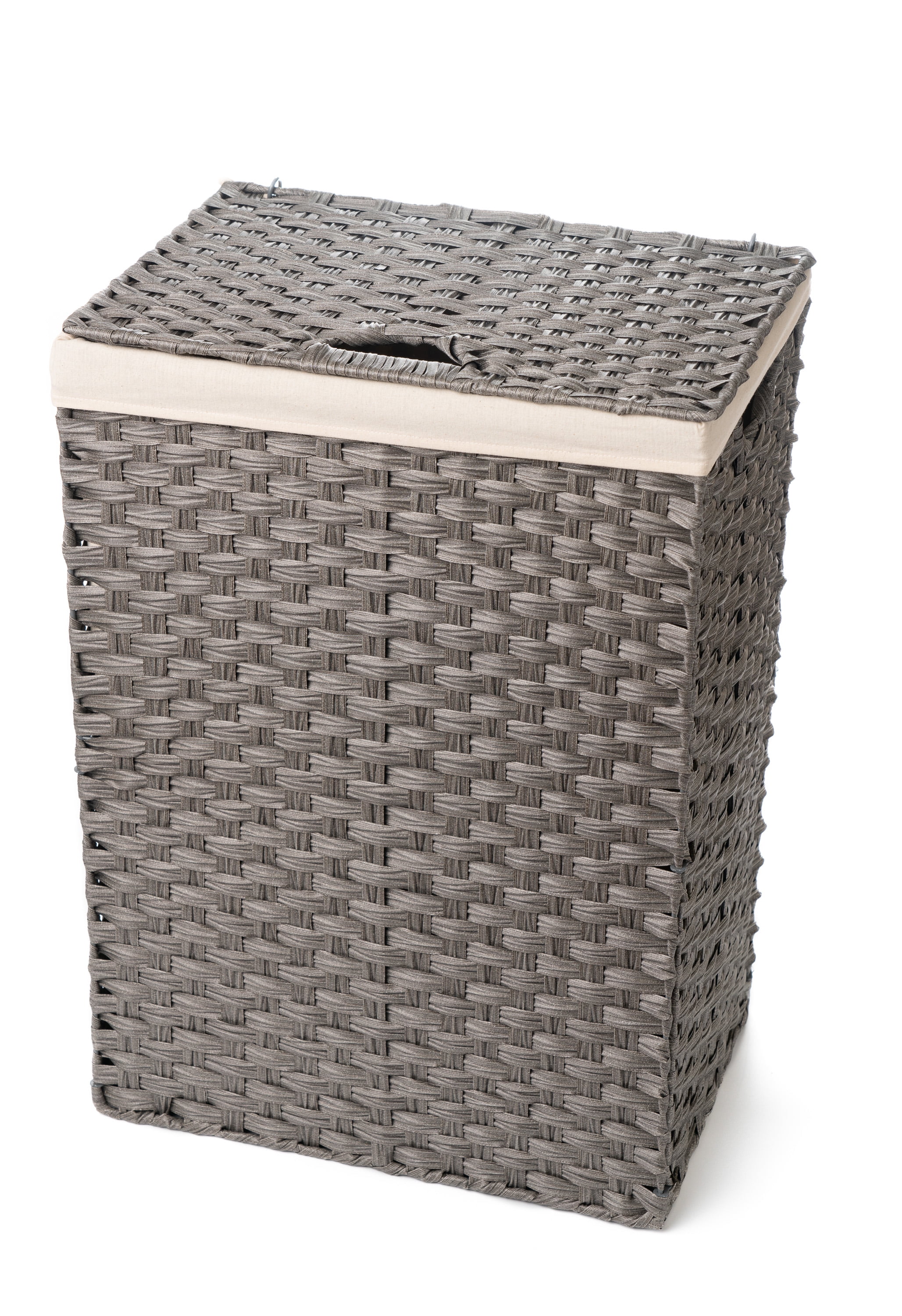 Synthetic Wicker Laundry Hamper Basket With Lid and Liner (Grey ...