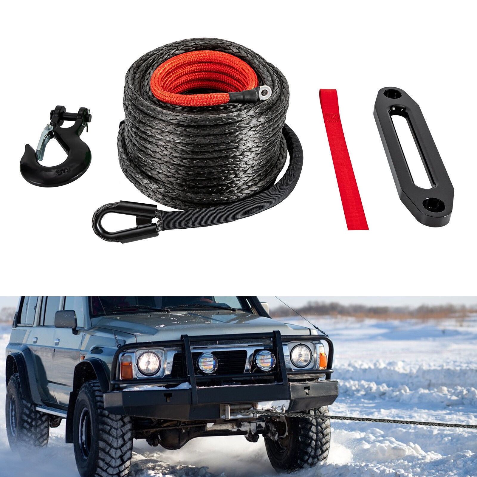 Synthetic Winch Rope 23,809LBS Line Cable Kit with Hook 3/8"x100'+Rope ...