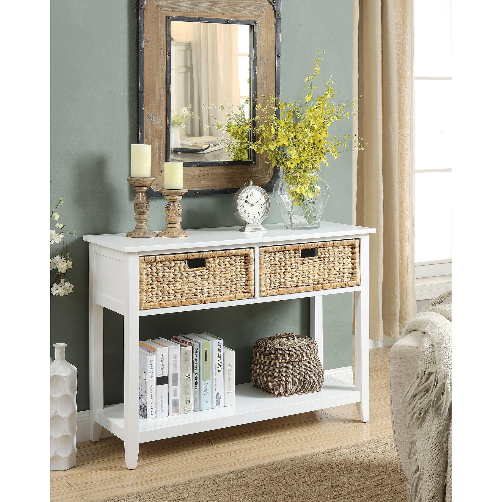 Synthetic Wood Console Table | Featuring KD Drawers and Solid Wood Legs ...