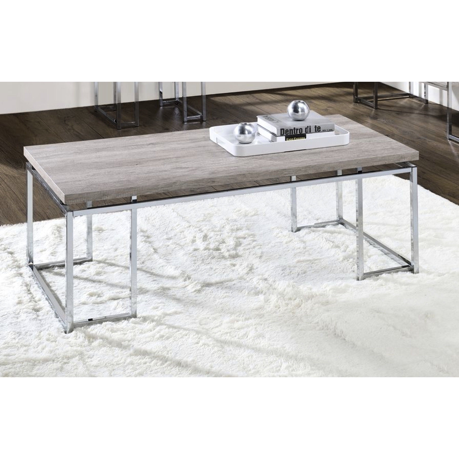 Synthetic wood coffee table in oak color and chrome for contemporary ...