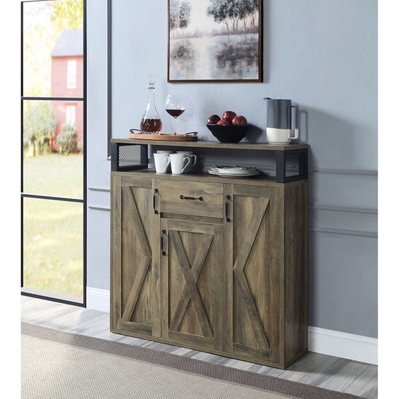 Synthetic wood server with adjustable side shelves for flexible storage ...