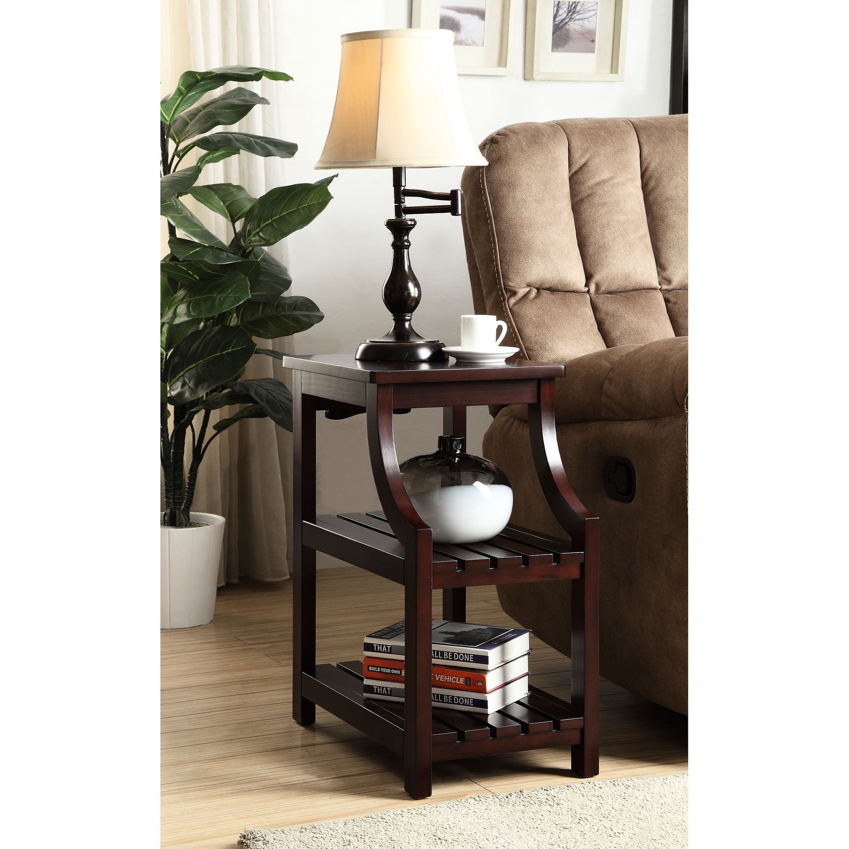 Synthetic wood, square top | Comes with USB dock and 2 shelves | Serves ...