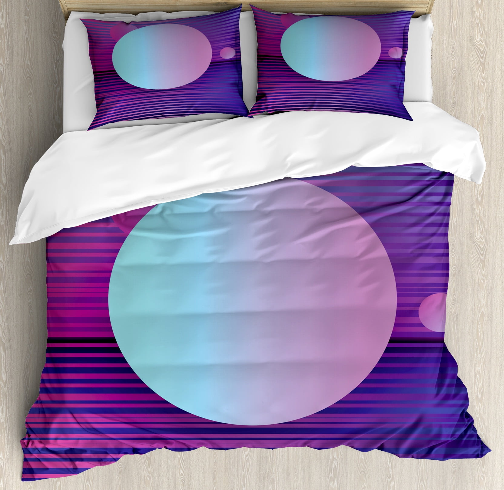 Synthwave Duvet Cover Set, Abstract Contemporary Futuristic Art with ...