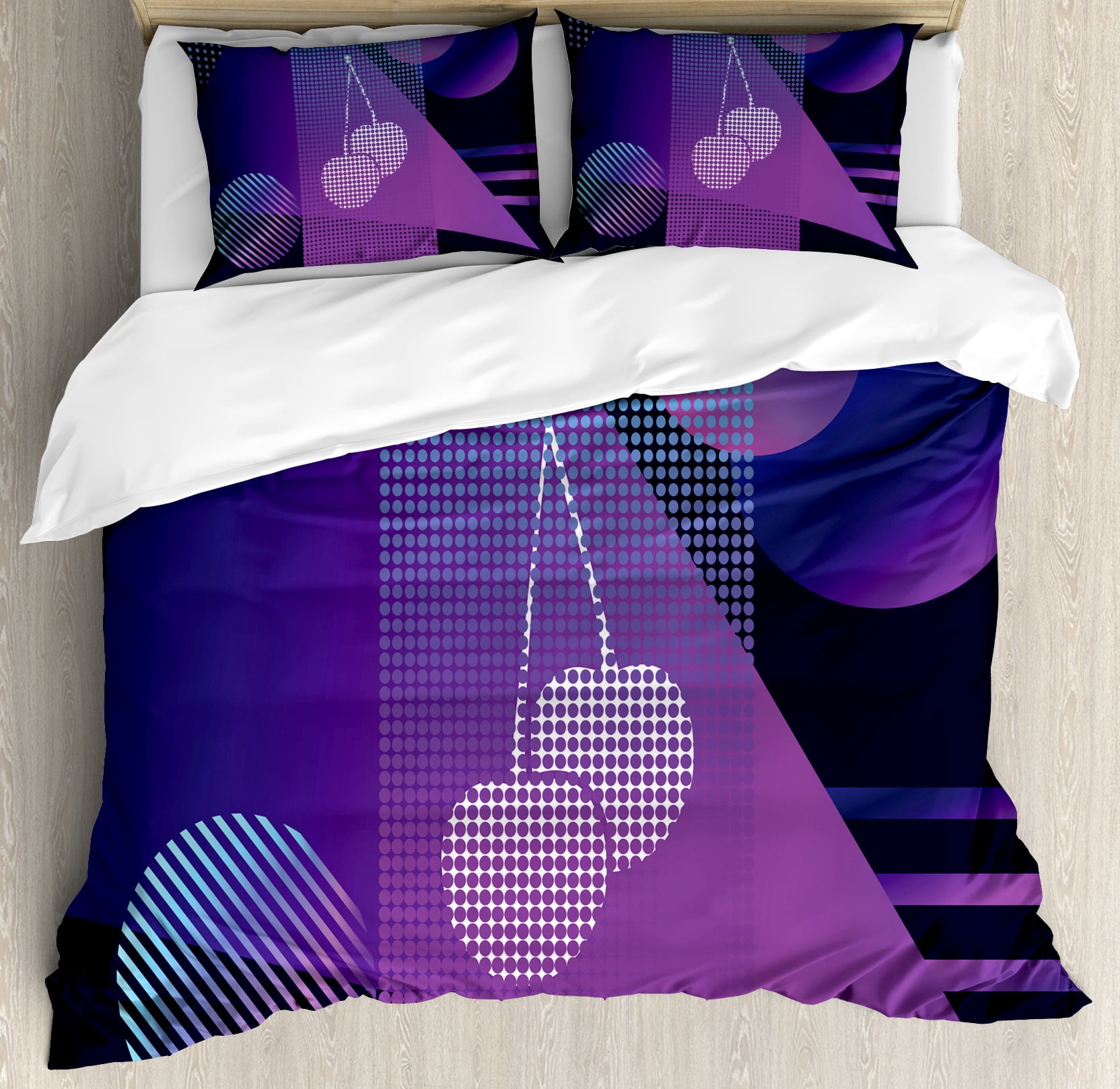 Synthwave Duvet Cover Set, Modern Design Illustration of Geometric ...