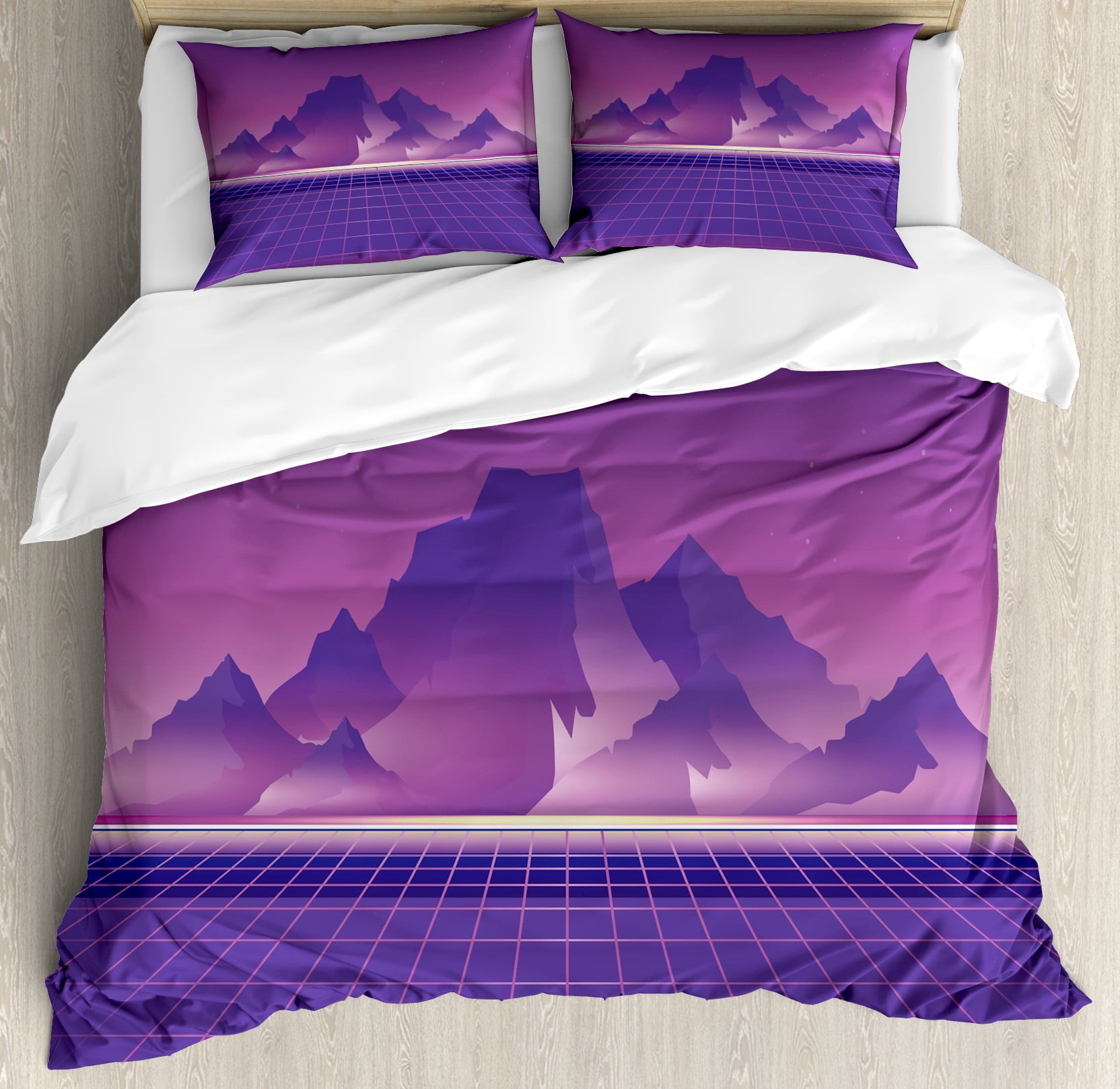 Synthwave Duvet Cover Set, Retro Sci-fi Design of Mountains and Retro ...