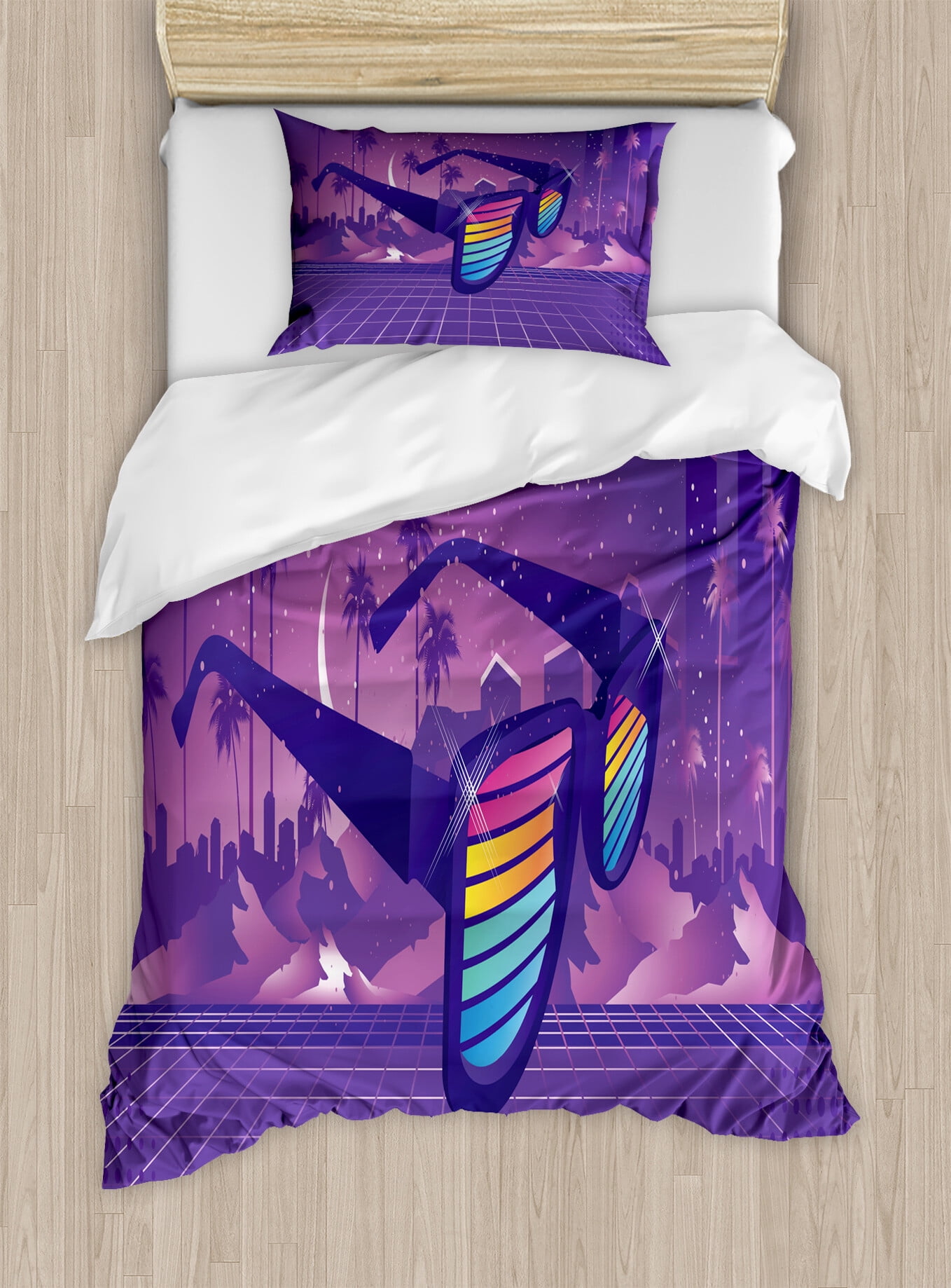 Synthwave Duvet Cover Sets, Rainbow Striped Retro Sunglasses on Big ...