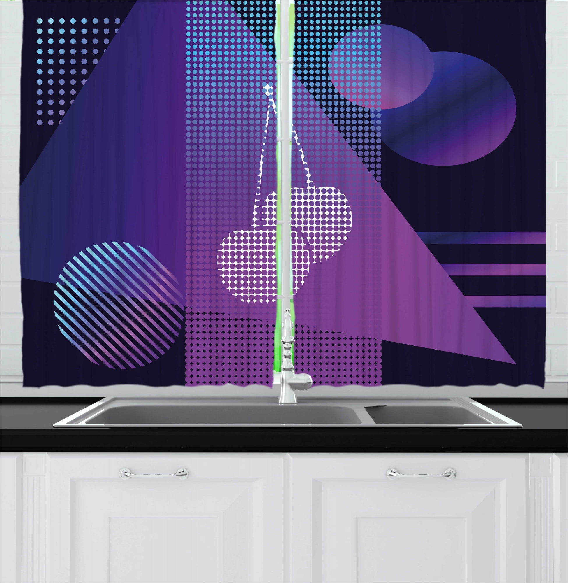 Synthwave Kitchen Curtains, Modern Design Illustration of Geometric ...