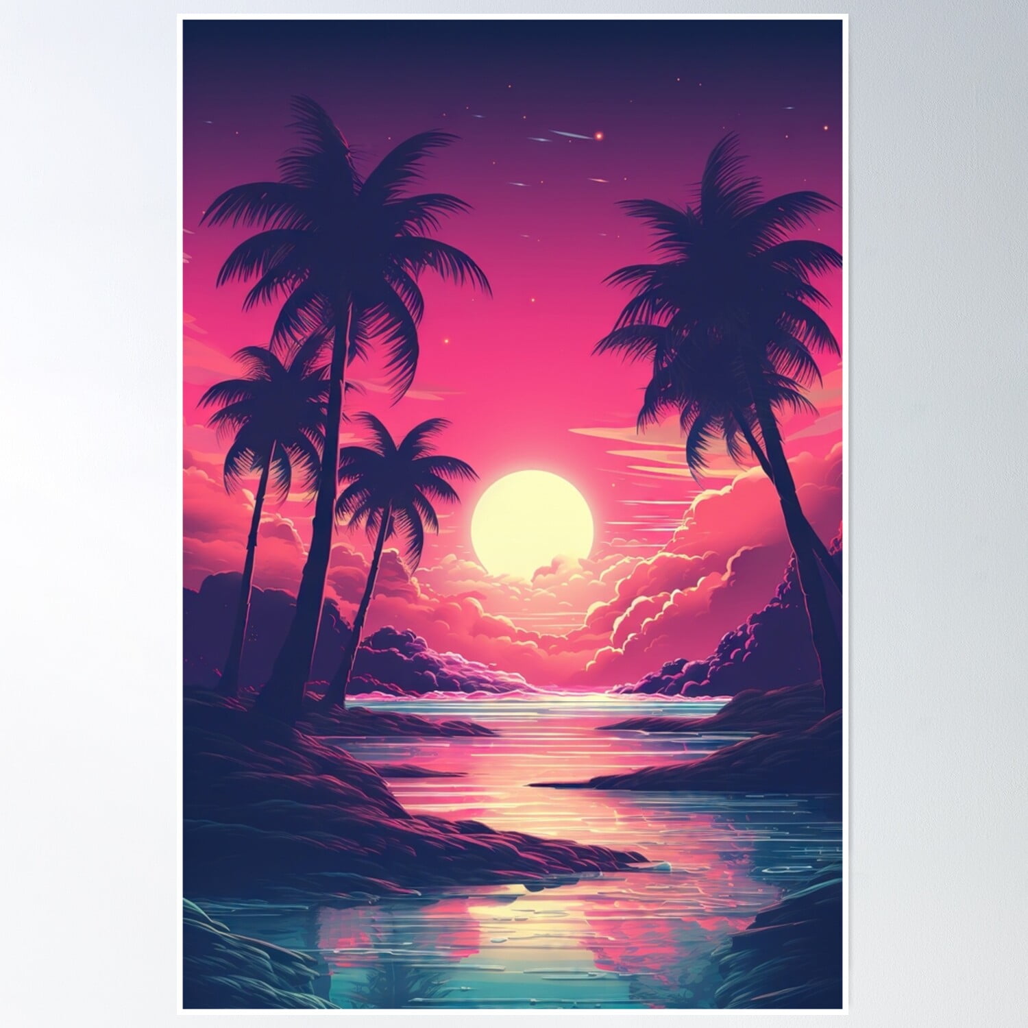 Synthwave Serenity: Vintage Allure In Sunset Glow Poster Wall Art ...