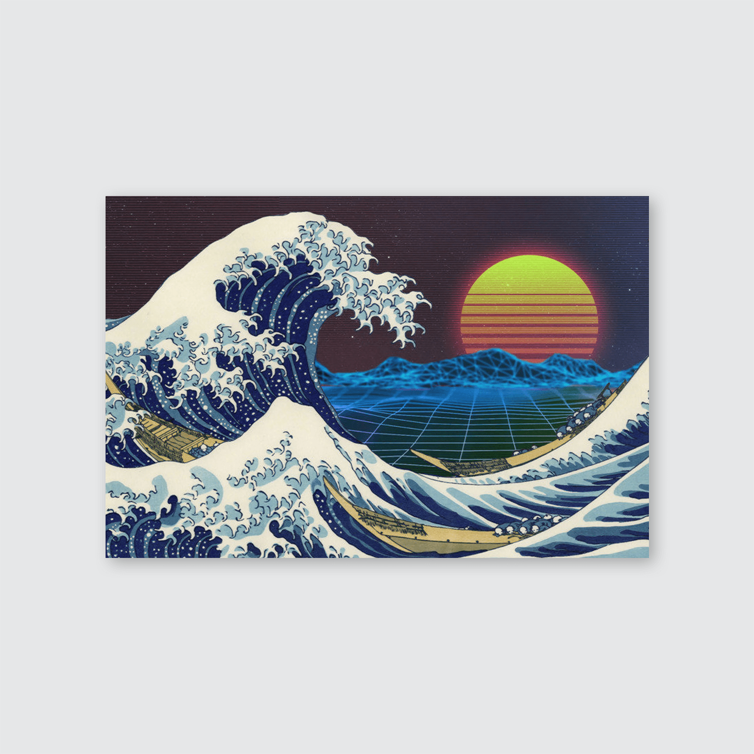 Synthwave Space: The Great Wave Off Kanagawa Aesthetic Poster ...