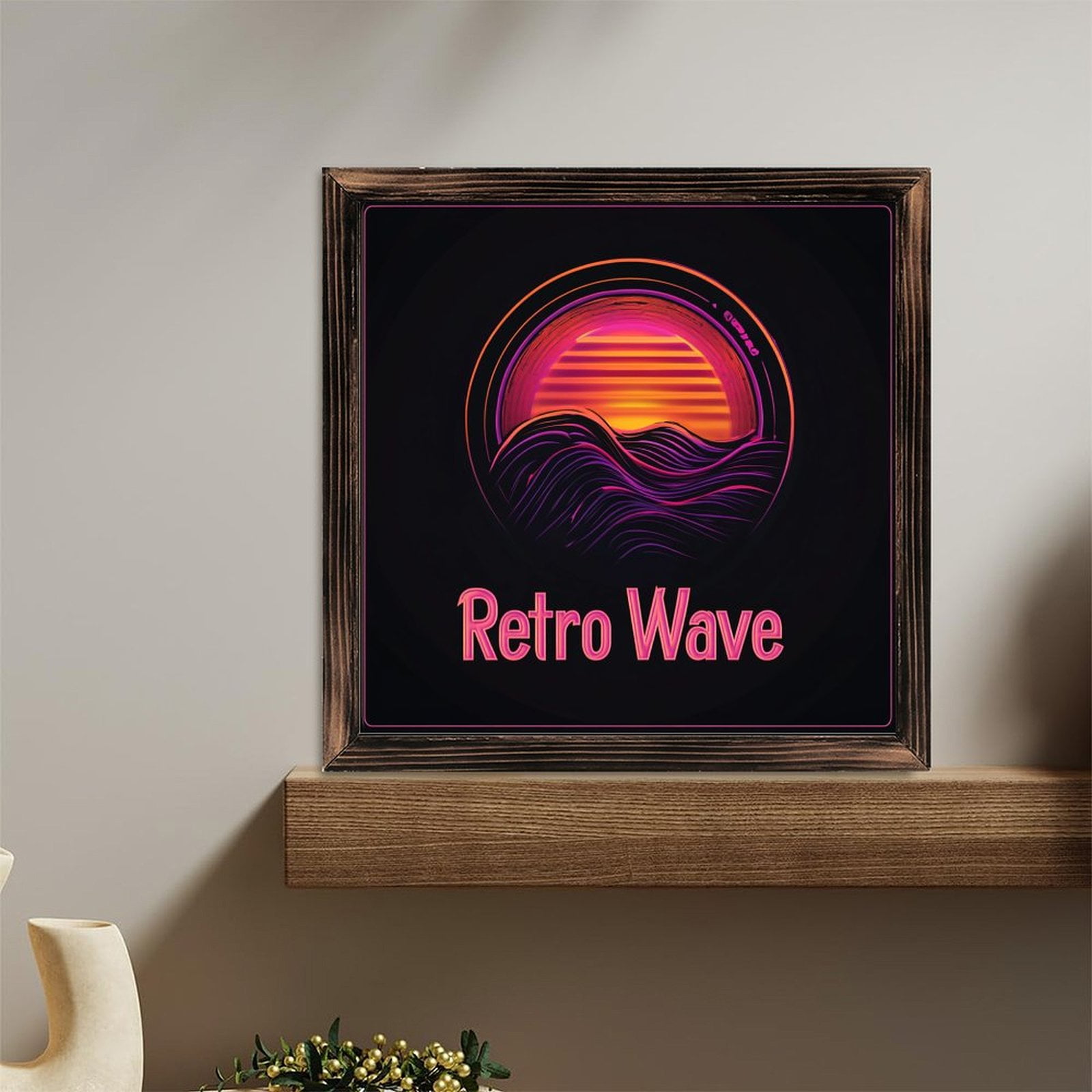 Synthwave Sunrise Art Wooden Sign Wall Plaque - Vintage Art Decoration ...