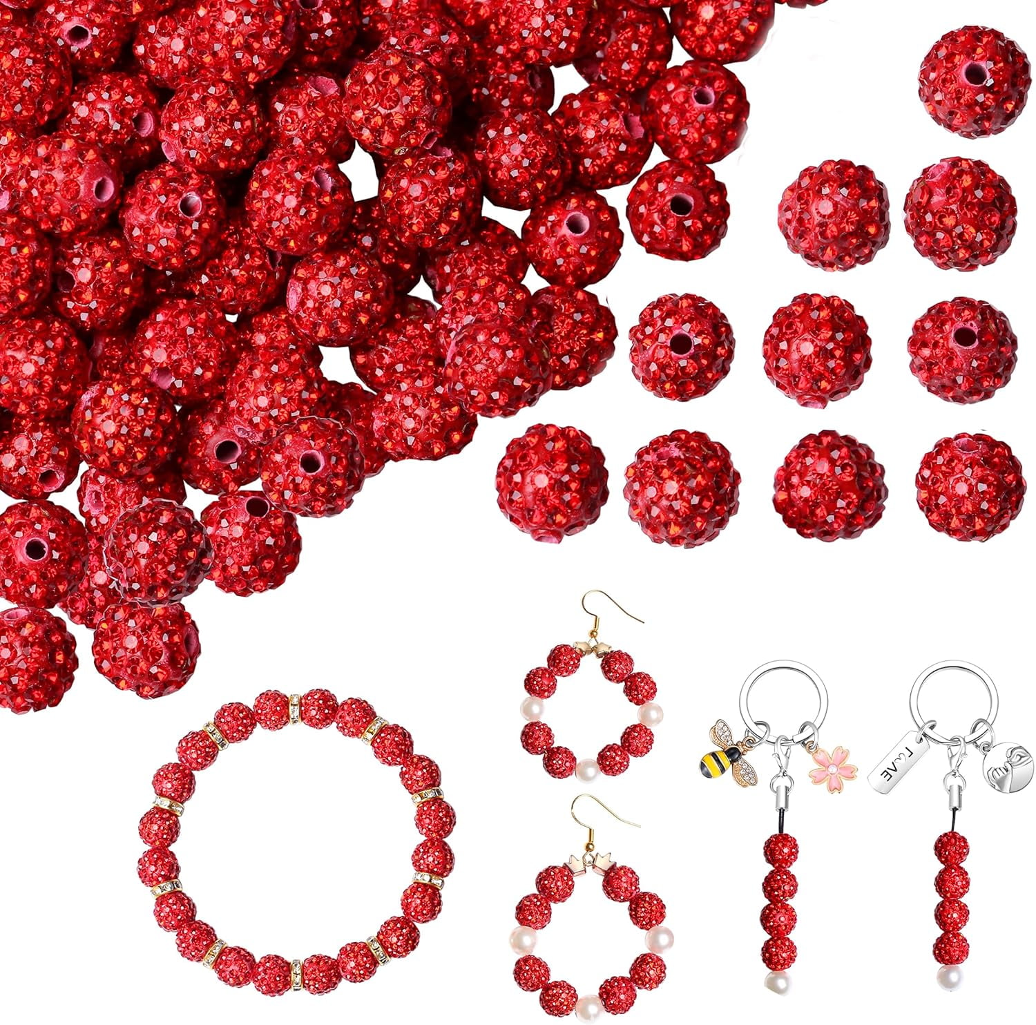 Synzerm 100PCS 10mm Rhinestone Beads for Jewelry Making, Red Sparkle ...