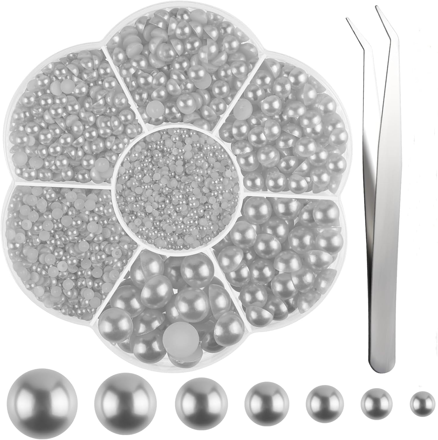 Synzerm 6480 Pcs Flat Back Pearl 7 Sizes Half Pearl Bead Silver ...