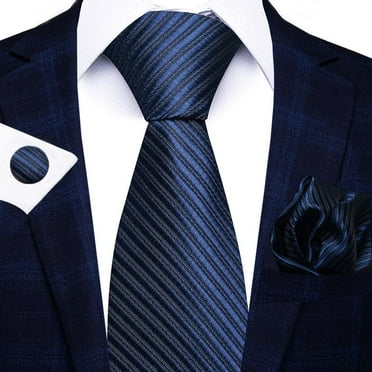 Barry.Wang Men's Ties Formal Stripe Necktie Set with Handkerchief ...