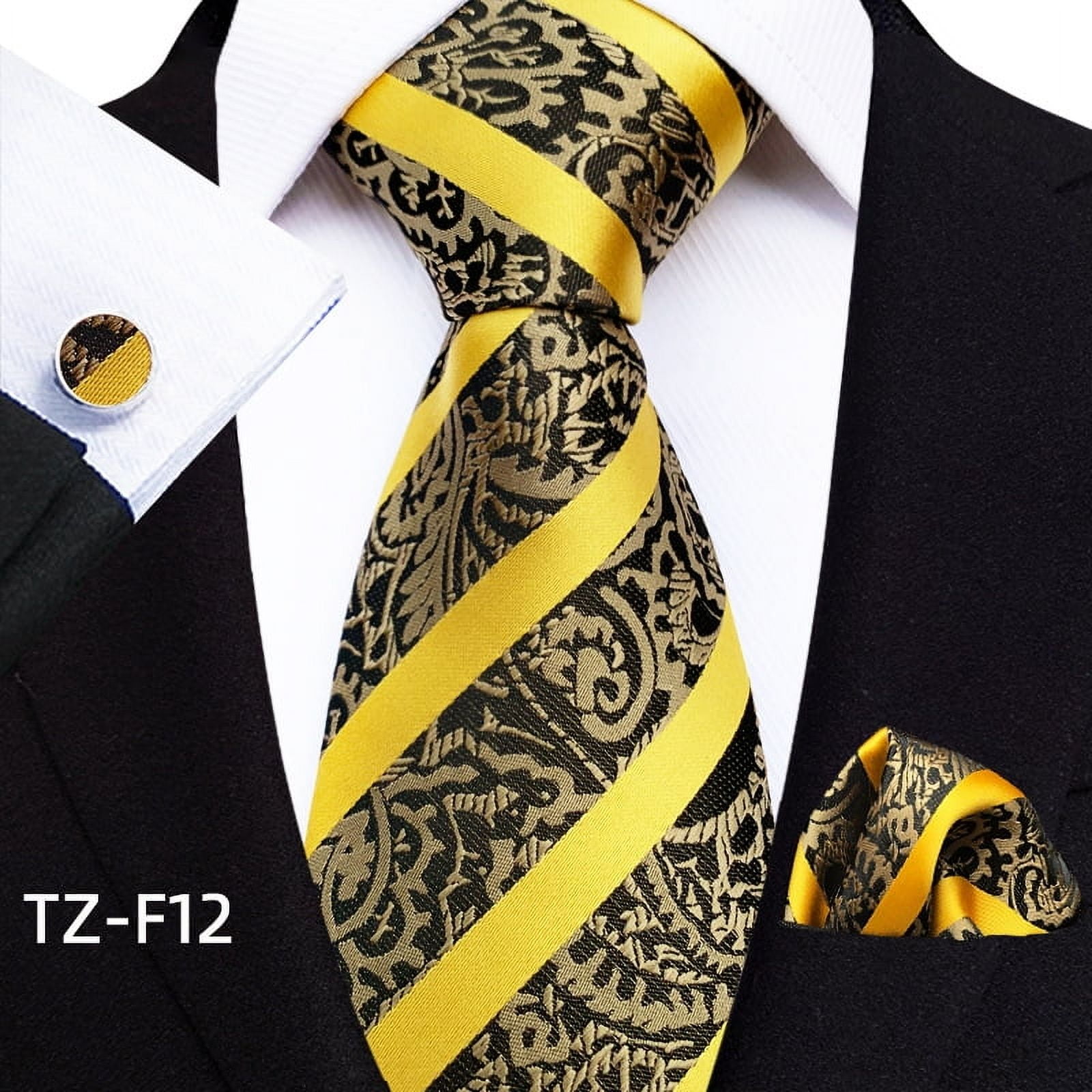 Synzerm Mens Tie Set Silk Solid Paisley Necktie and Pocket Square ...