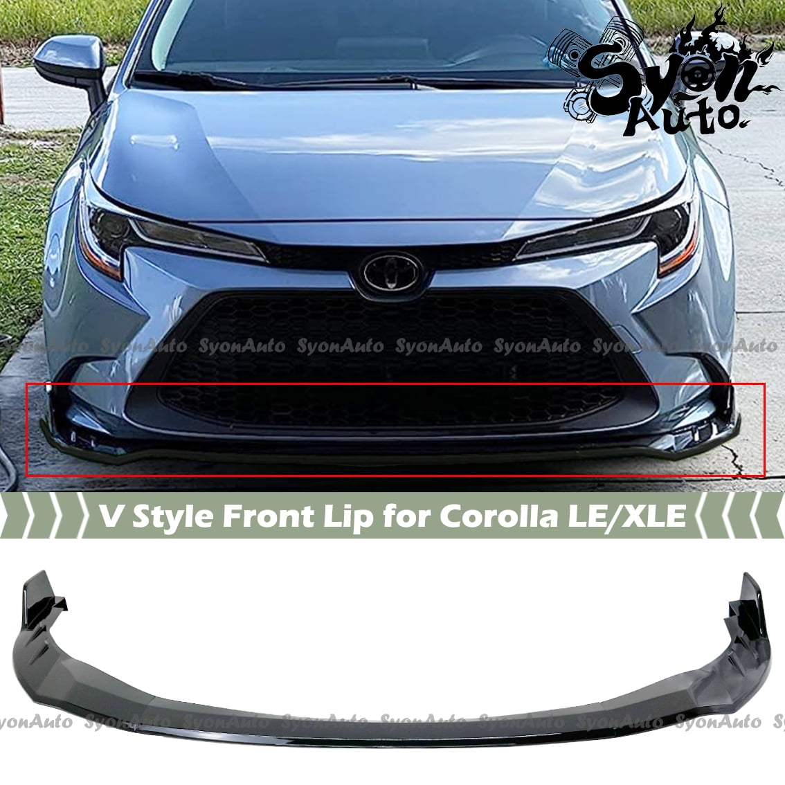 V-Style Glossy Black Front Bumper Lip Splitter for 2020-2024 Toyota Corolla Sedan LE/XLE ...