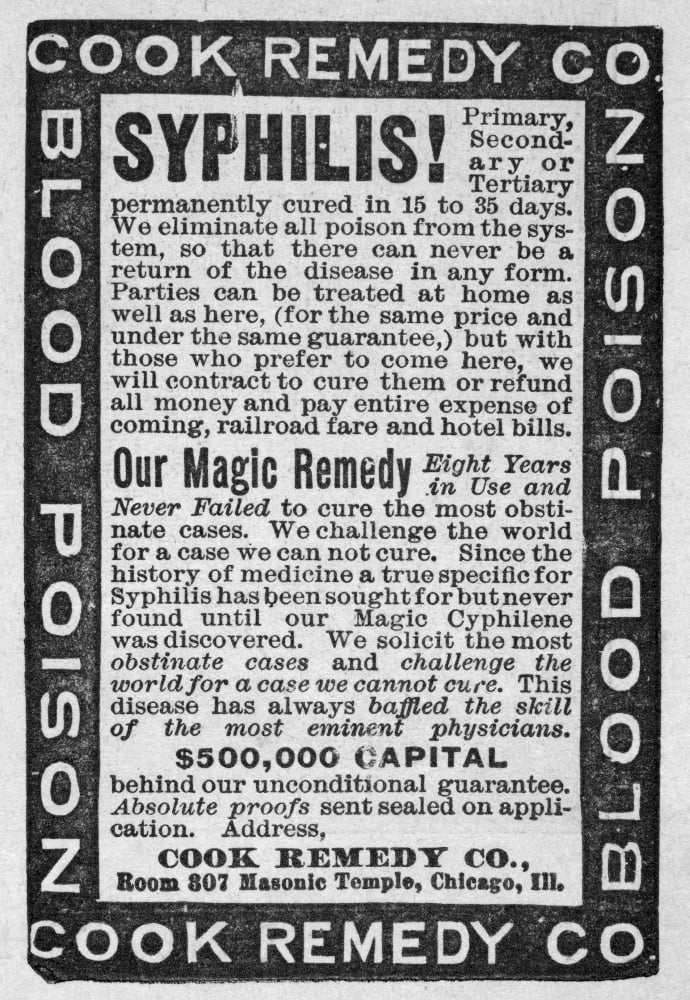 Syphilis Cure, 1890S. /Namerican Patent Medicine Advertisement, Mid ...