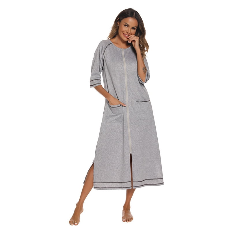 Syphoria Womens Zipper Front Robe – Lightweight Cotton Summer ...