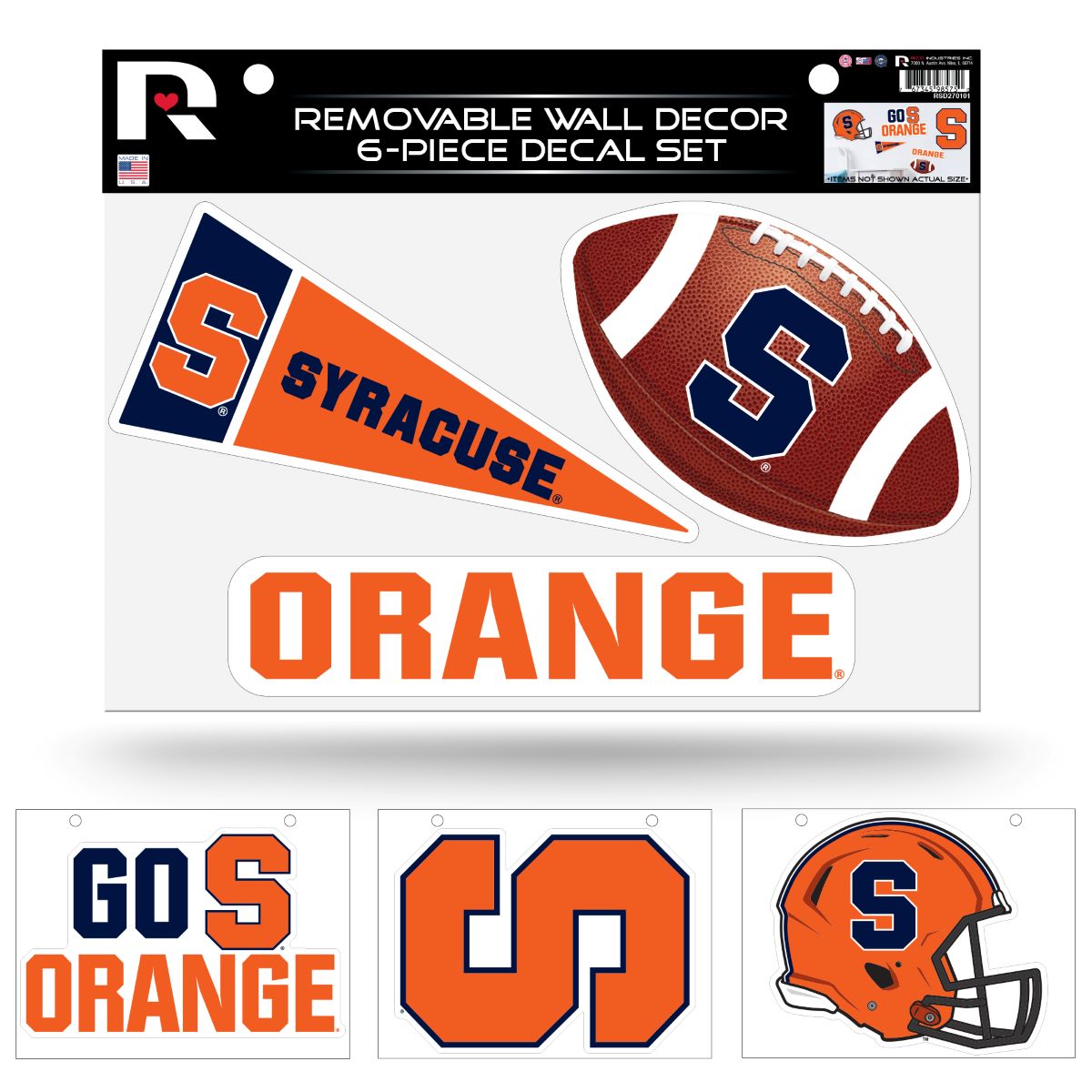 Syracuse NCAA Orange (Set of 6) Individual Easy Peel Die-Cut Decal ...