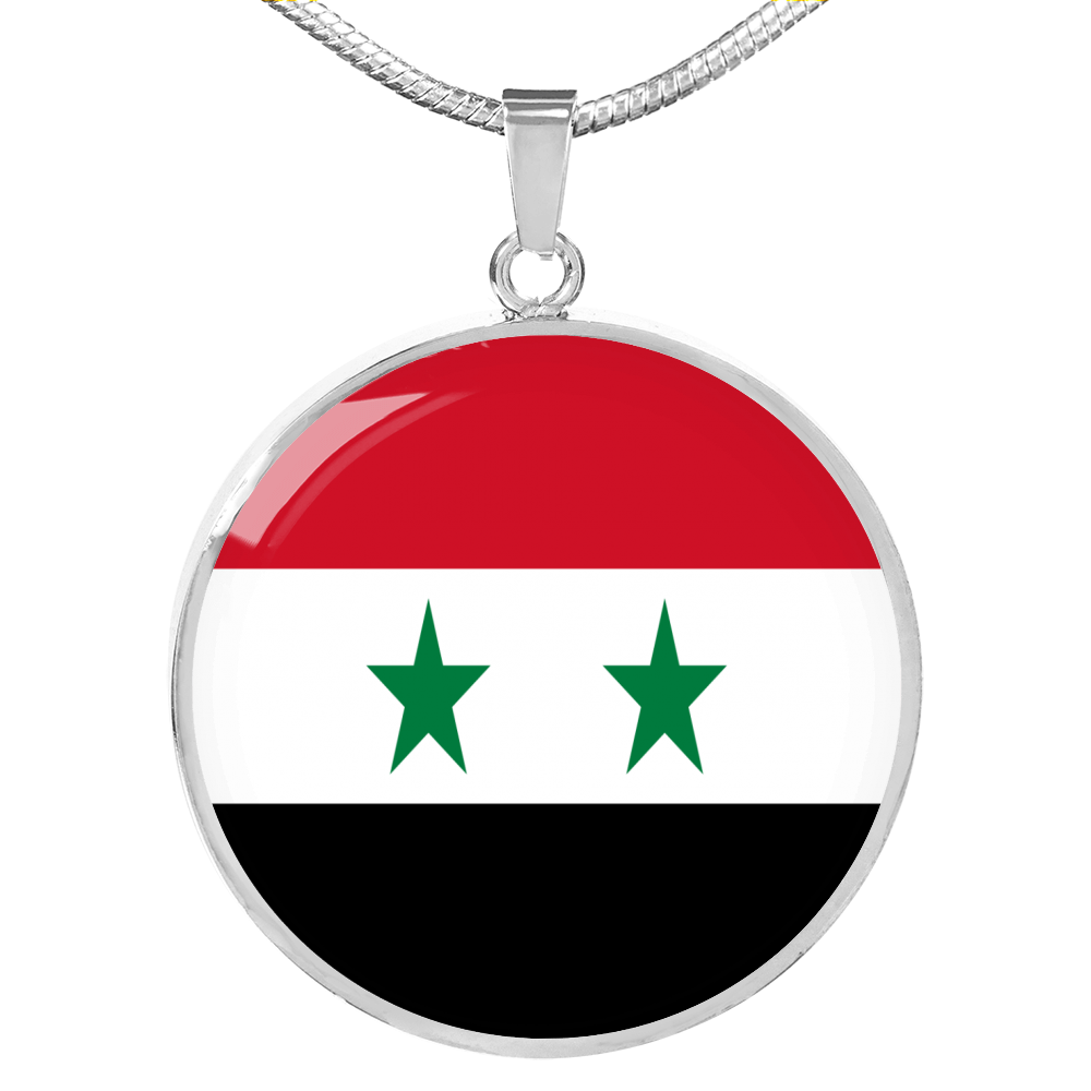 Syria Flag Necklace Circle Pendant Stainless Steel or 18k Gold 18-22 ...