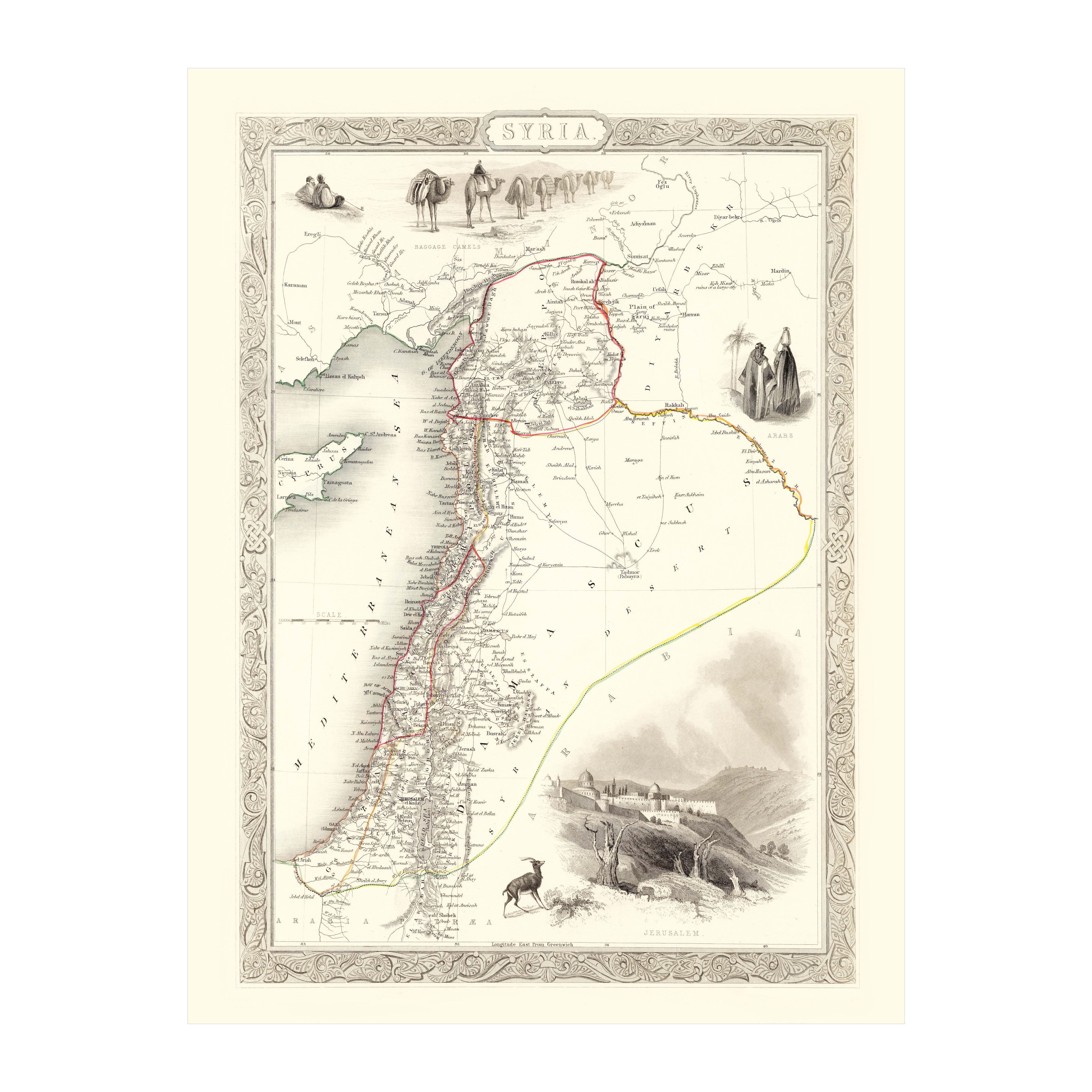 Syria Map, 1851 Vintage Map of Syria History Wall Decor Gift, Old Syria ...