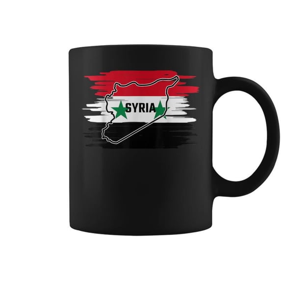 Syrian Flag Drawing With Brush Sketch Of Map Of Syria Coffee Mugs ...