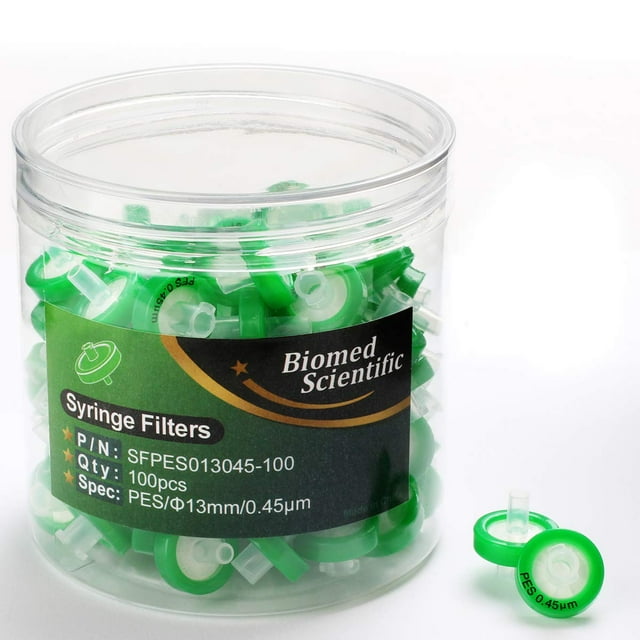 Syringe Filter PES Membrane 100PCS 13mm Disc Diameter 0.45μm Pore Size ...