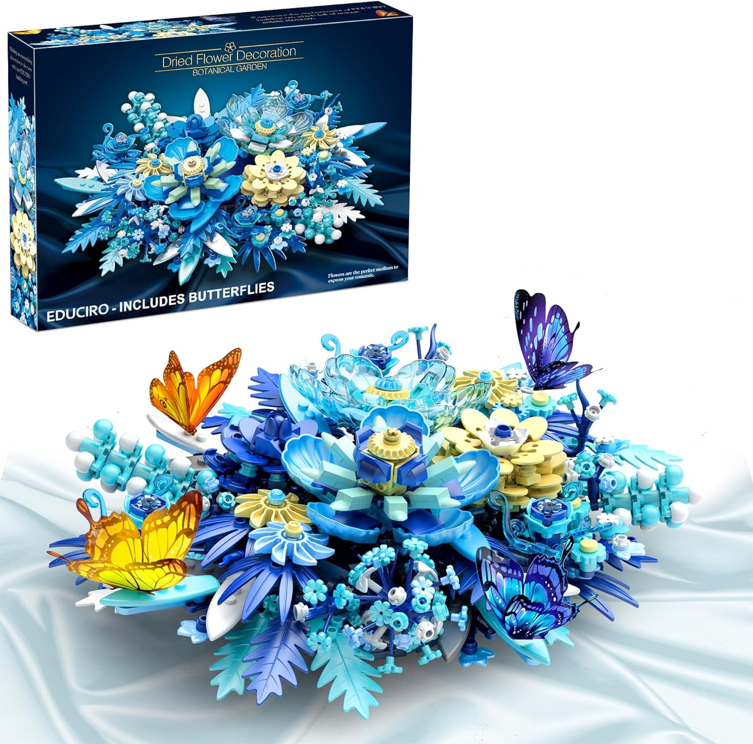 Syrinx Blue Flowers Building Sets Home Decor for Girls 6+, Compatible ...