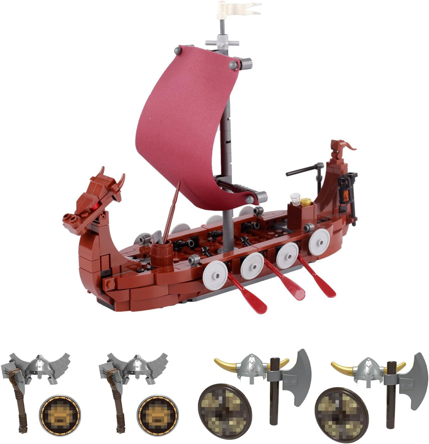 Syrinx Boys Medieval Viking Pirate Ship Building Block Set with 4 ...
