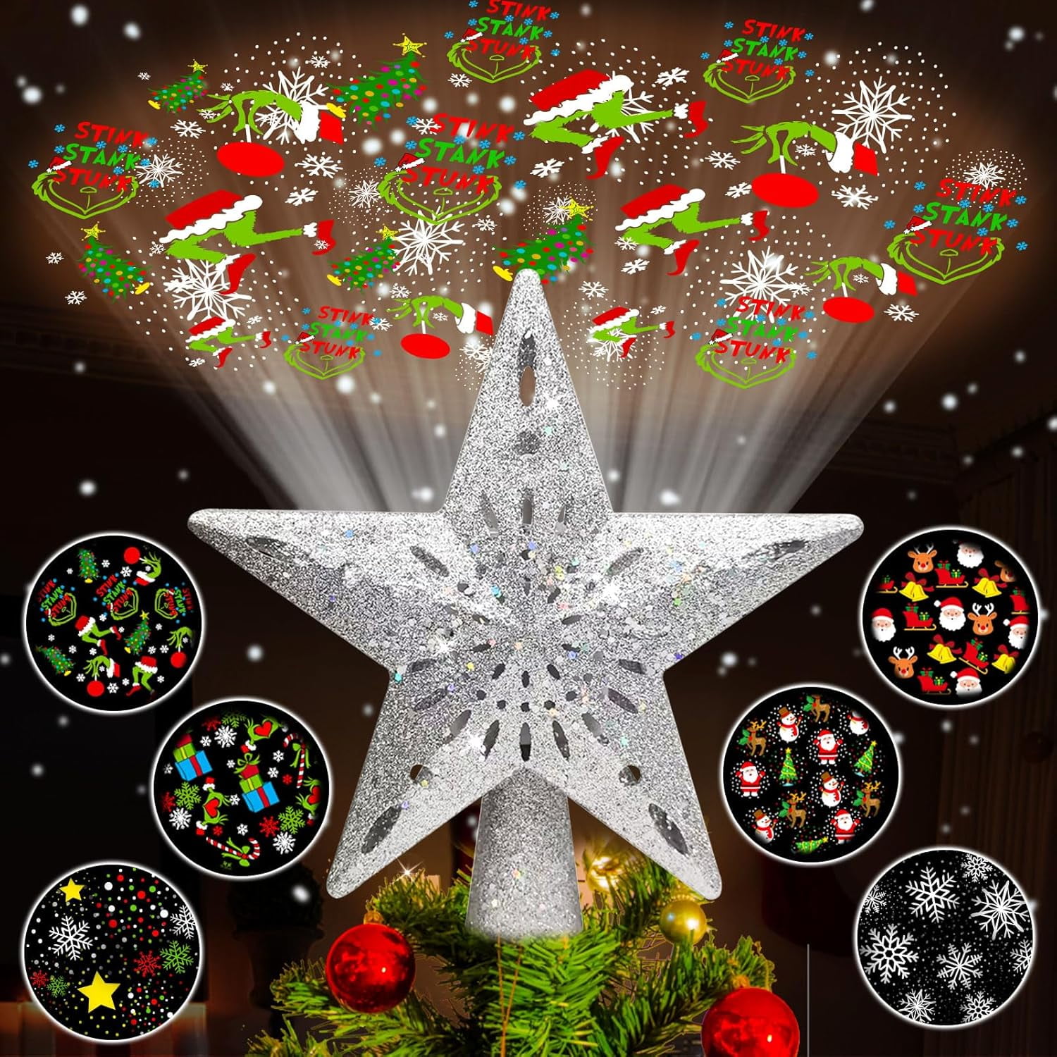 Syrinx Christmas Tree Topper Star Lighted with 6 Projection Modes ...