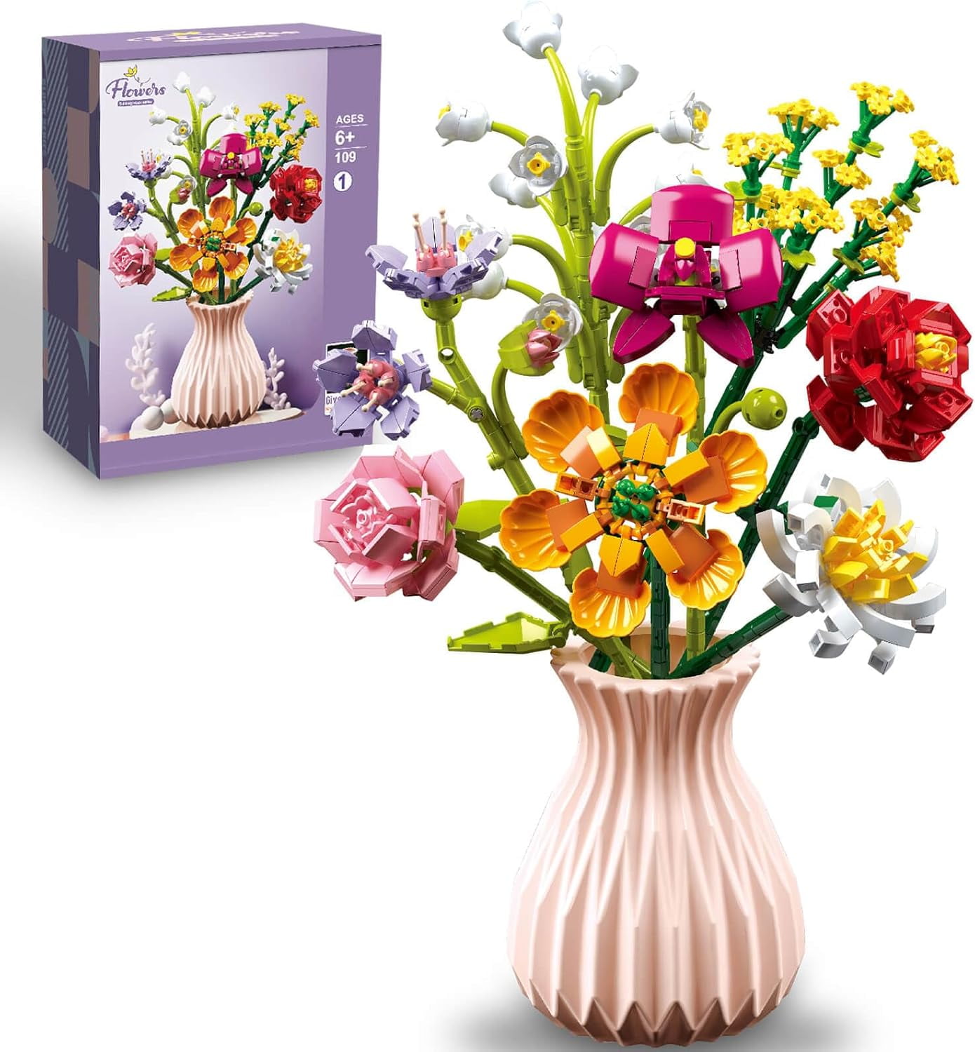 Syrinx Flowers Bouquet Building Set with Vase, Compatible with Lego ...