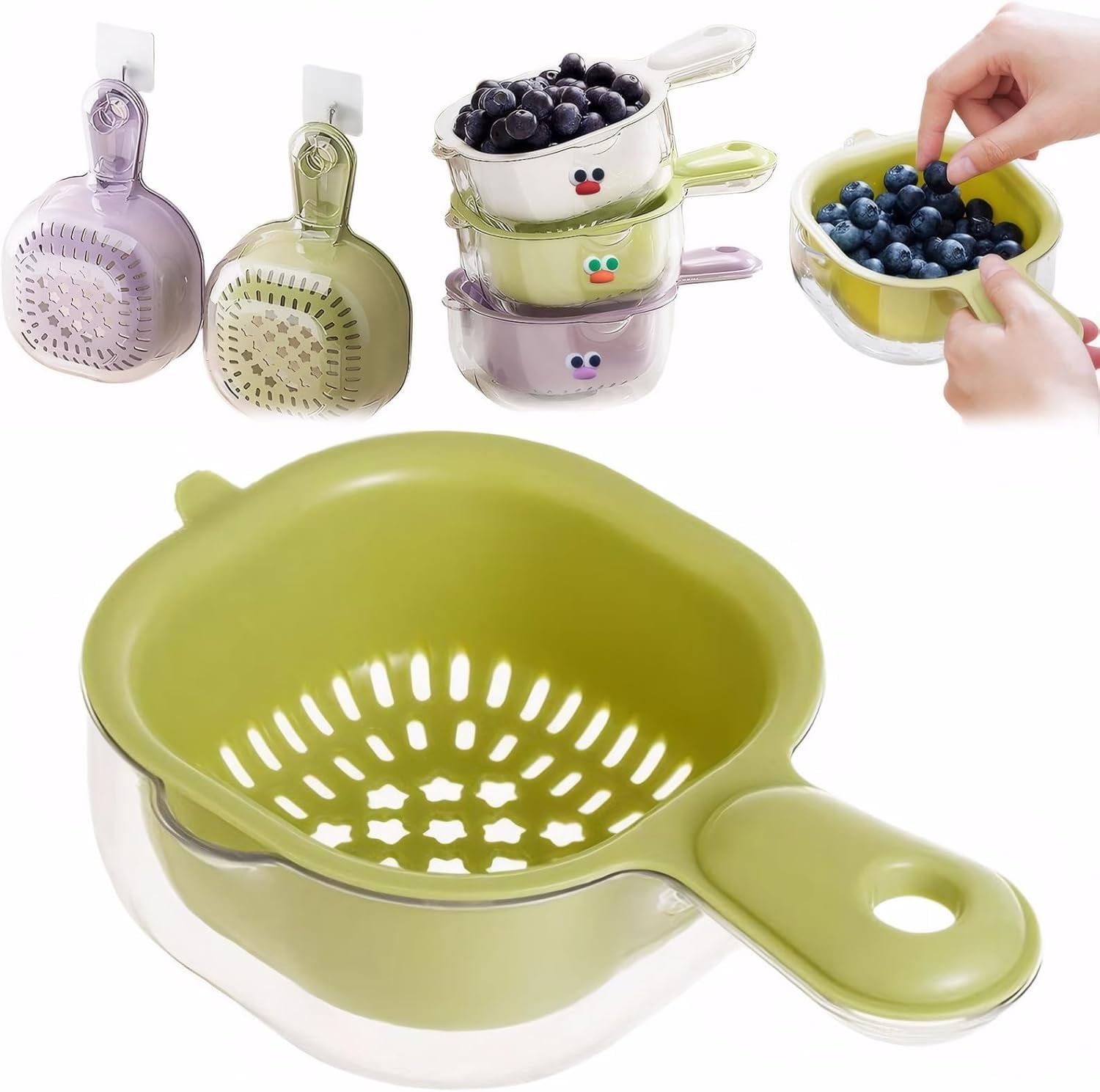 Syrinx Kitchen Fruit Strainer - Dual-Layer Veggie Colander with Handle ...