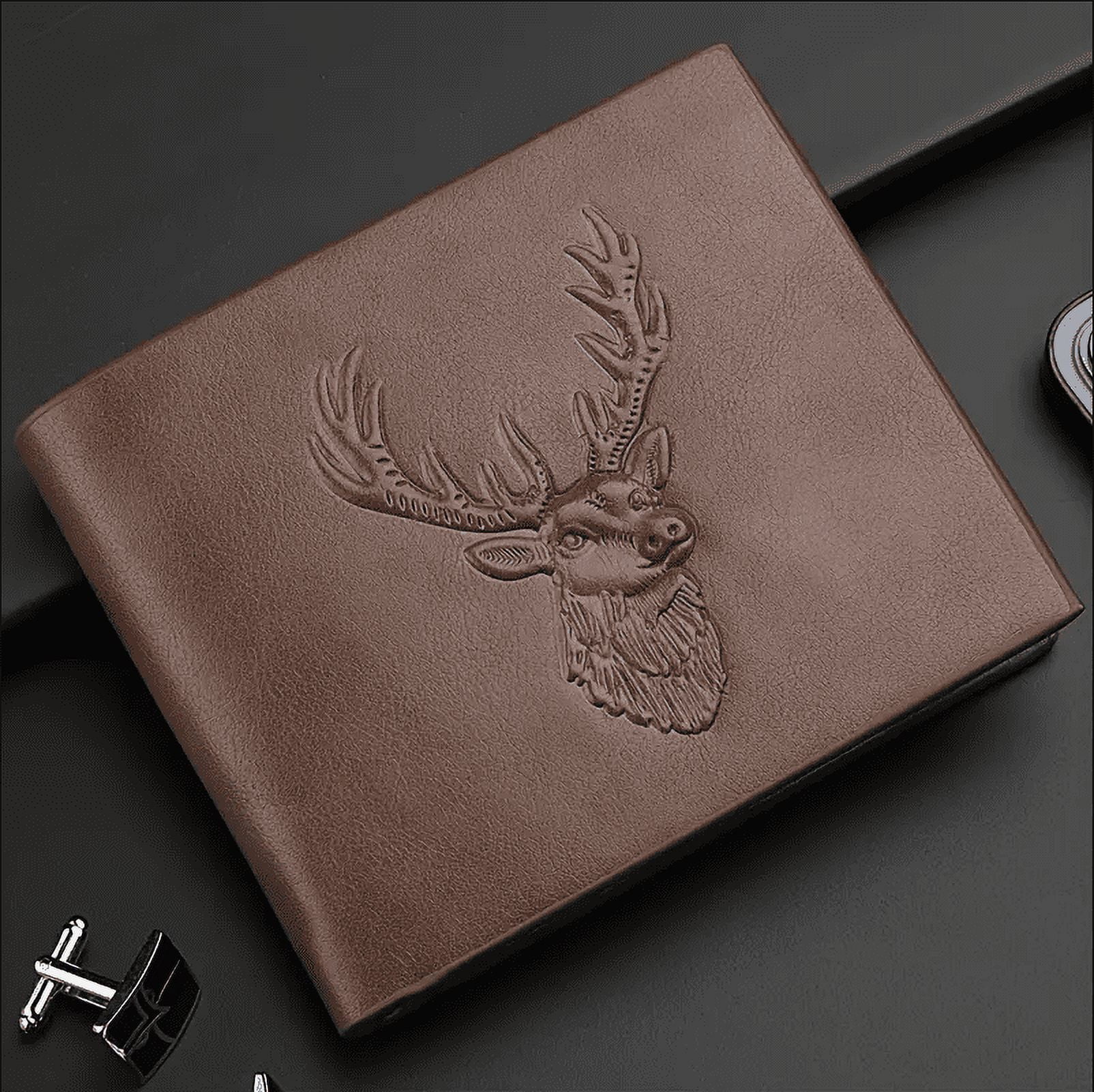 Syrios Gifts Buck/Deer Hunting Wallet for Men, Leather RFID Blocking ...