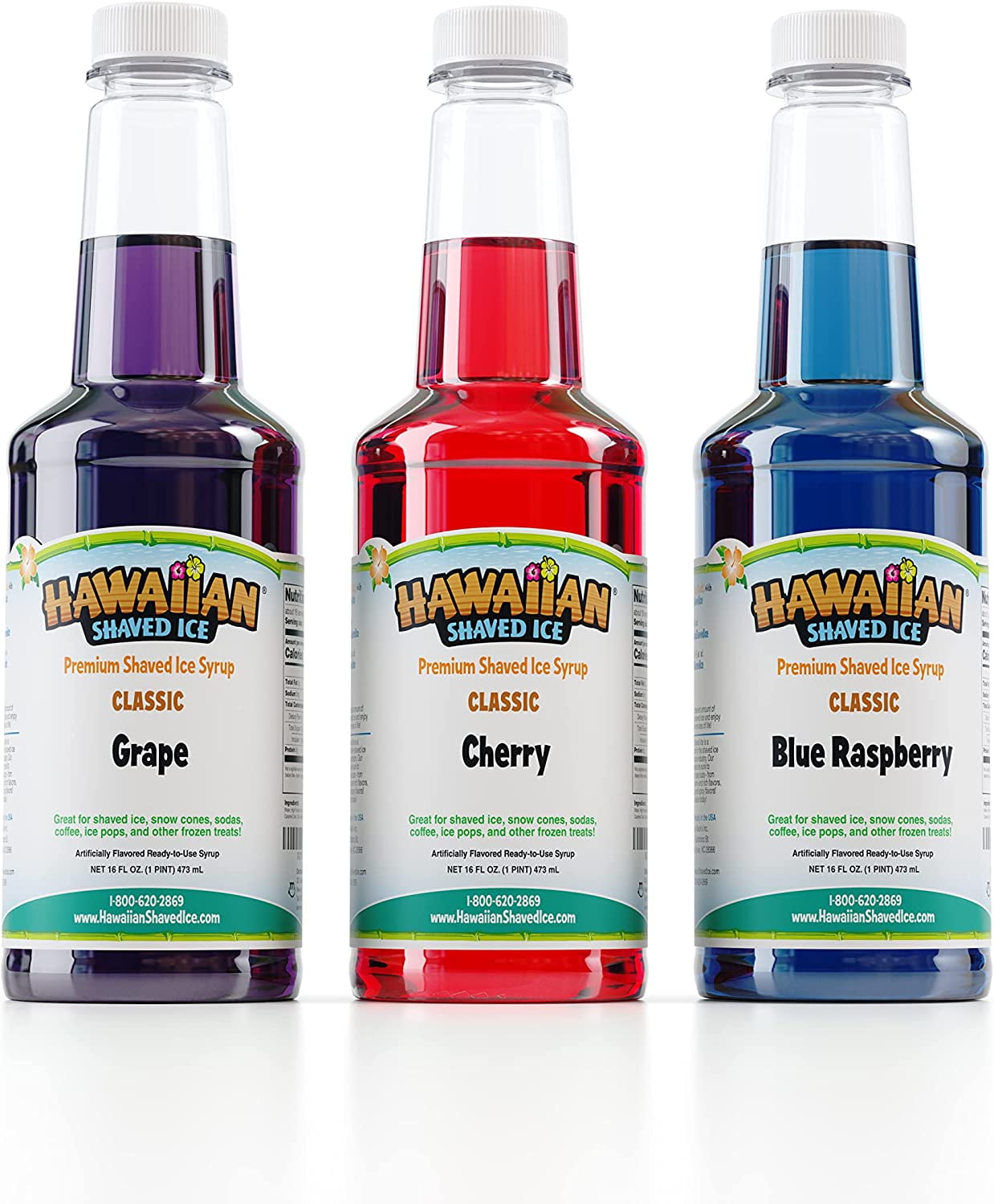 Syrup Assortment, 3 - 16Oz Bottles Of The Most Popular Flavors: Cherry, Grape, Blue Raspberry ...