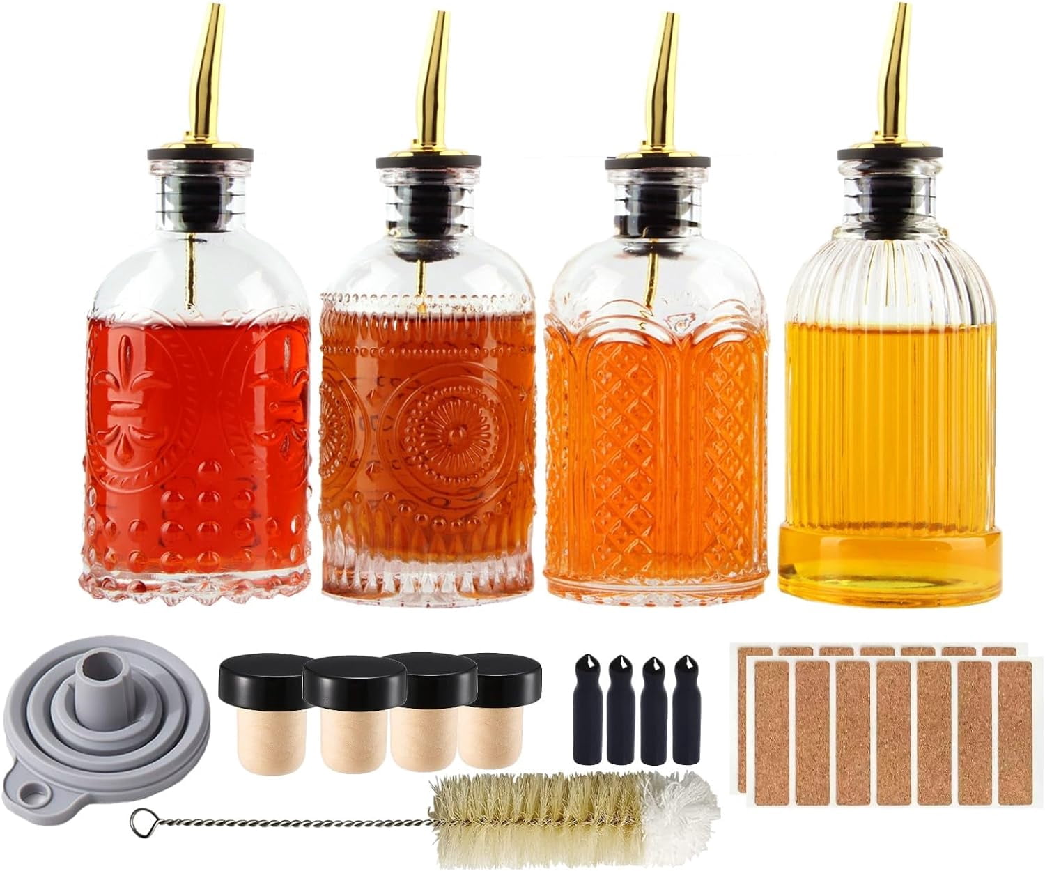 Syrup Dispenser Bottles Set, 4 Pack 7 OZ Bottles With Metal Pour Spout ...