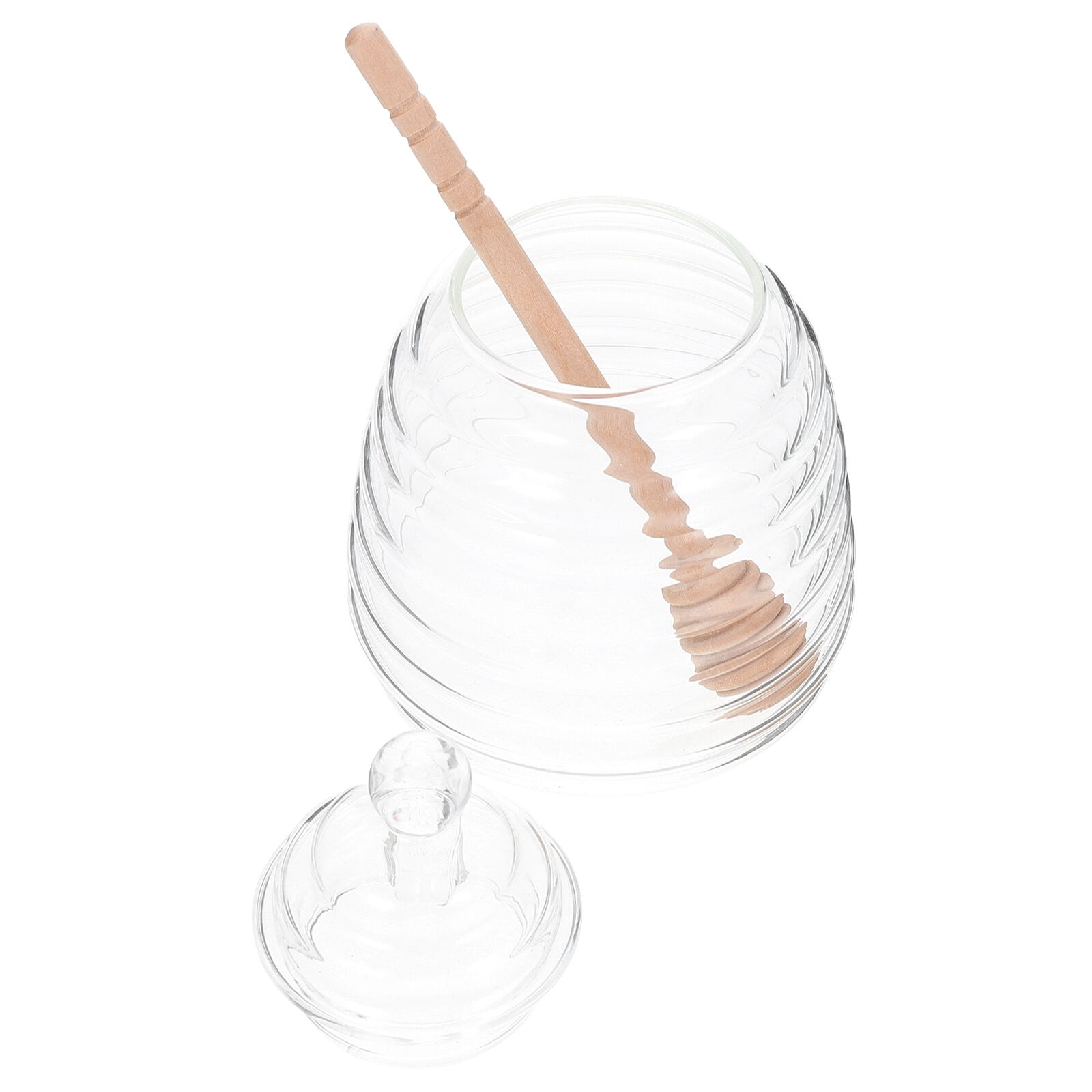 Syrup Dispenser with Stirrer Sugar Honey Pot Dipper Lid Transparent ...