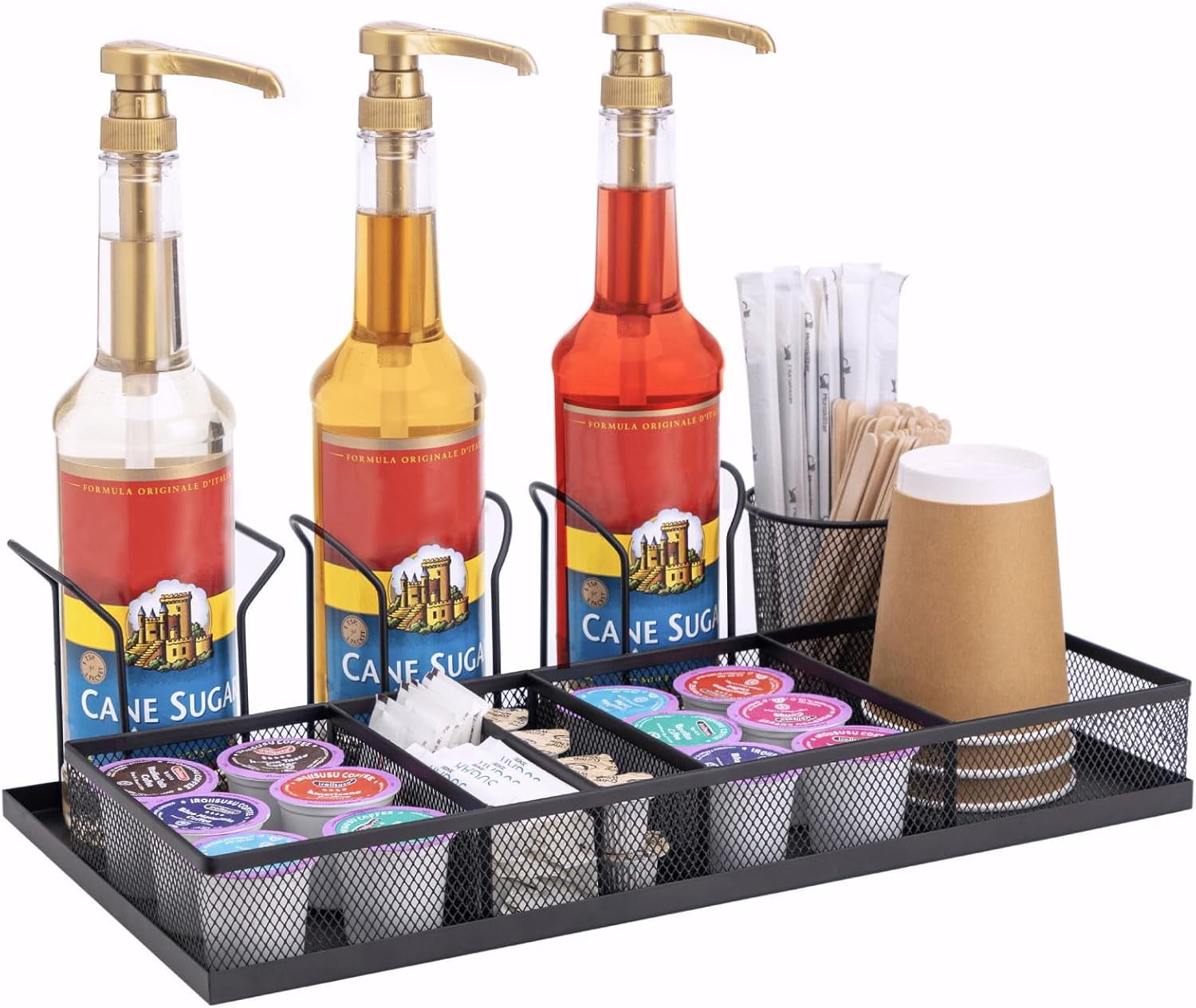 Syrup Rack Organizer, Mesh Pod Drawer With 3 Coffee Syrup Organizer for ...