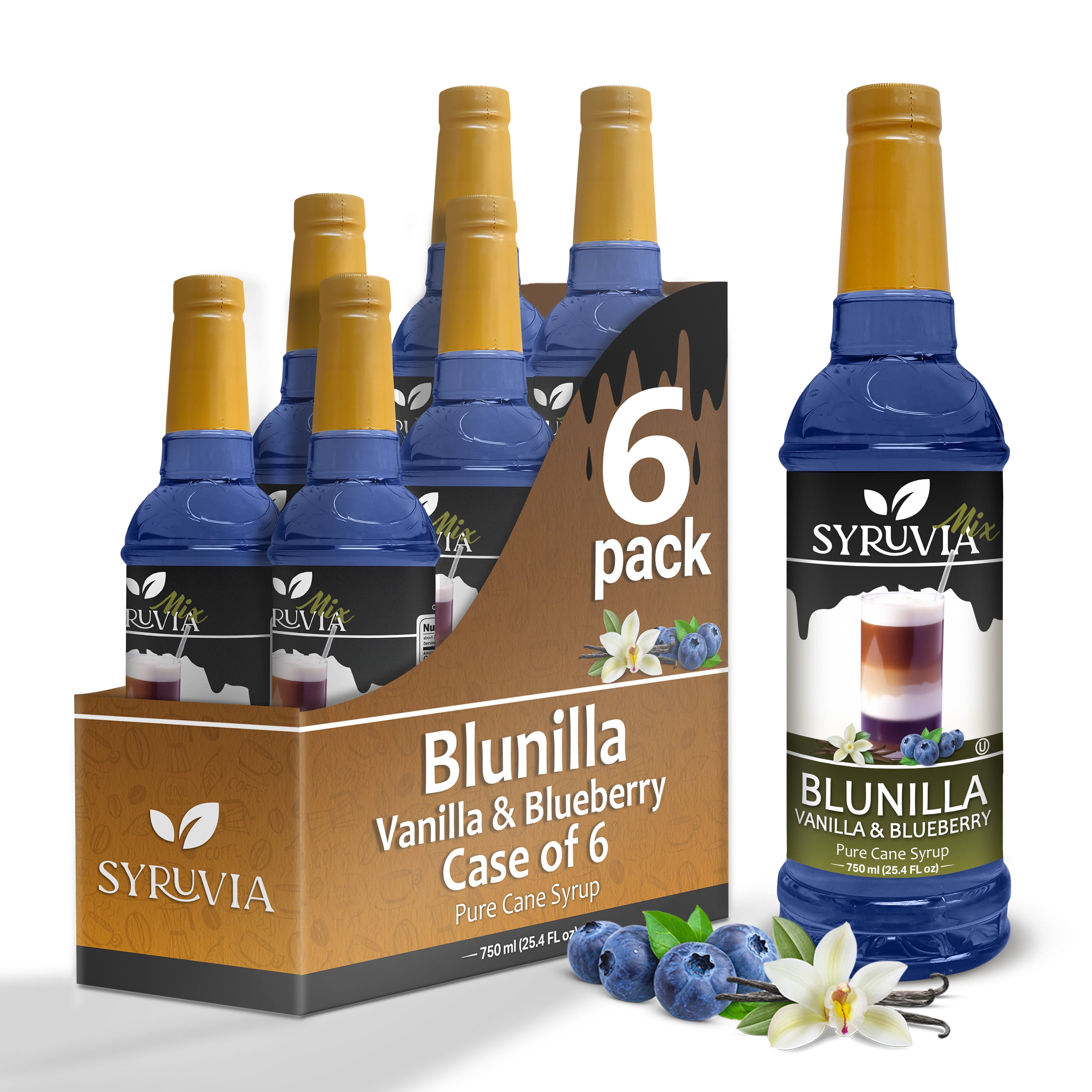Syruvia BLUNILLA Syrup for Coffee 1 Case (6 Bottles, 25.4 fl oz Each ...