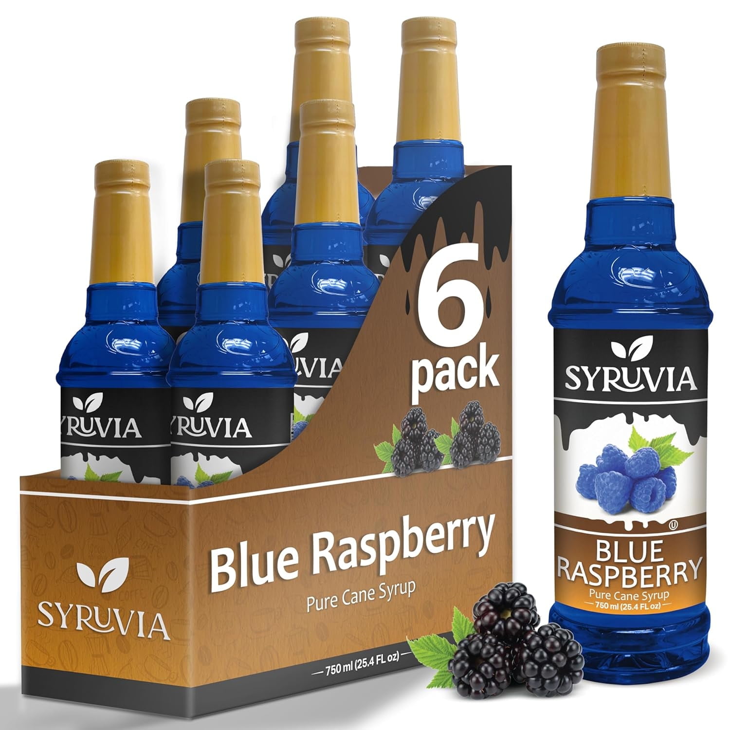 Syruvia Blue Raspberry Syrup 1 Case (6 Bottles, 25.4 fl oz Each) Blue ...