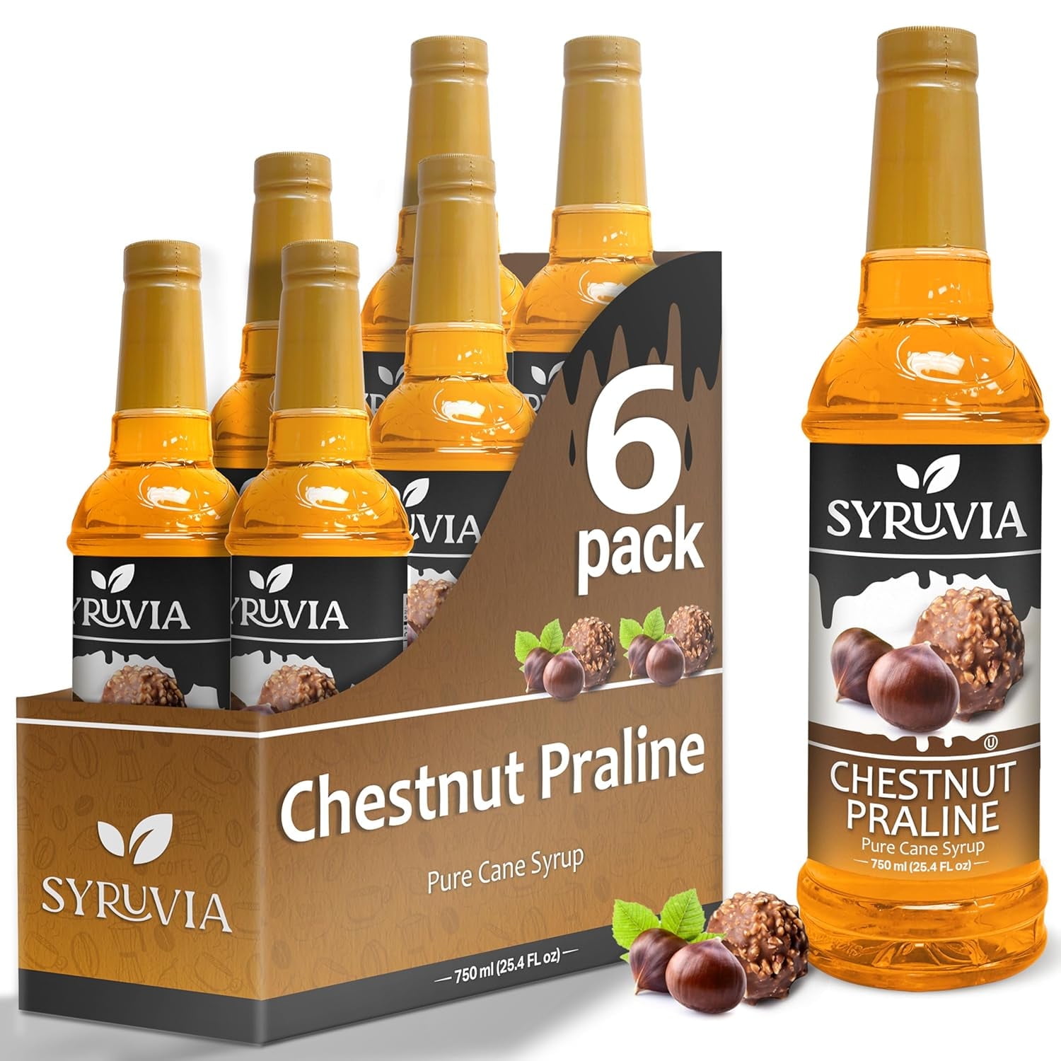 Syruvia Chestnut Praline Syrup for Coffee 1 Case (6 Bottles, 25.4 fl oz ...