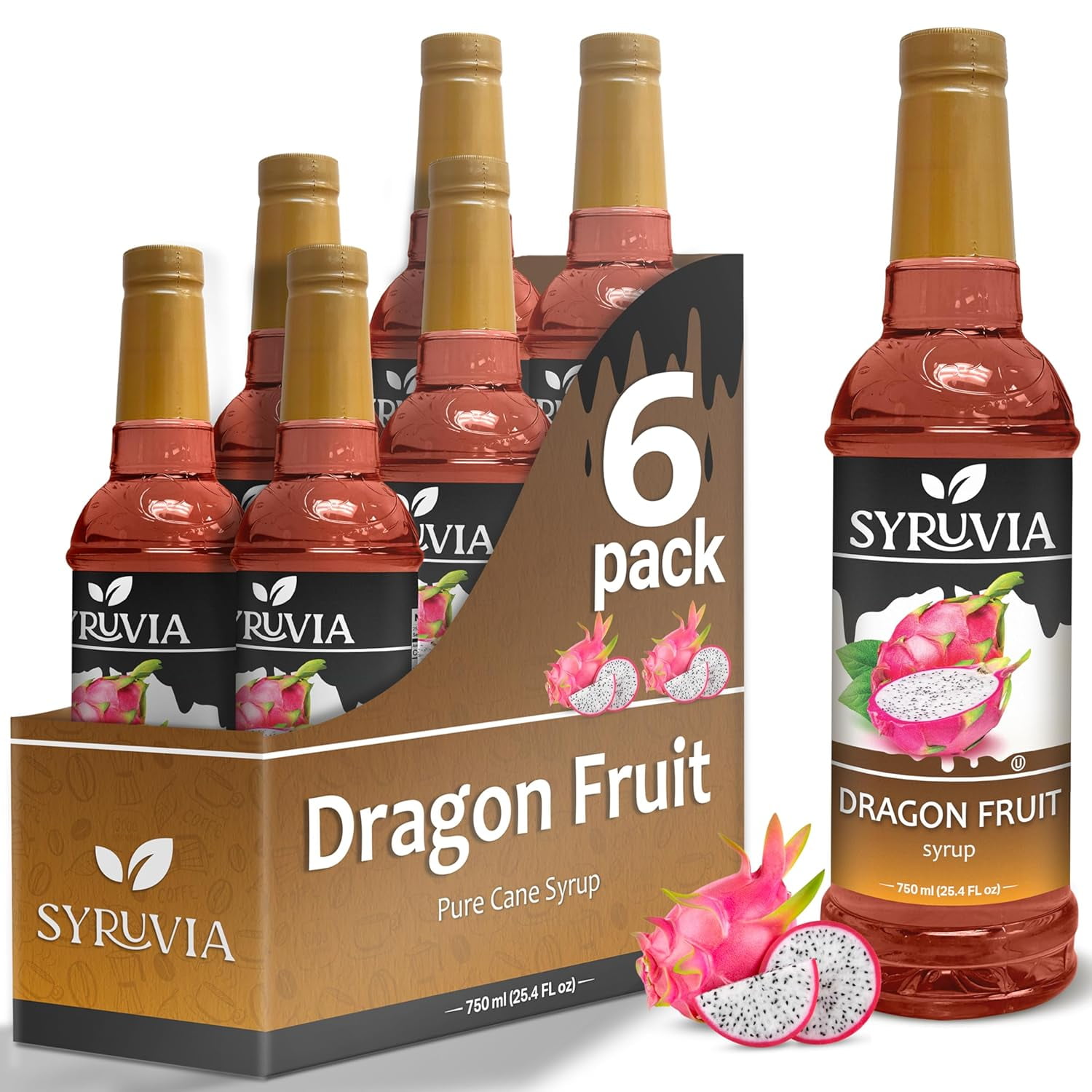 Syruvia Dragon Fruit Syrup for Drinks 1 Case (6 Bottles, 25.4 fl oz ...