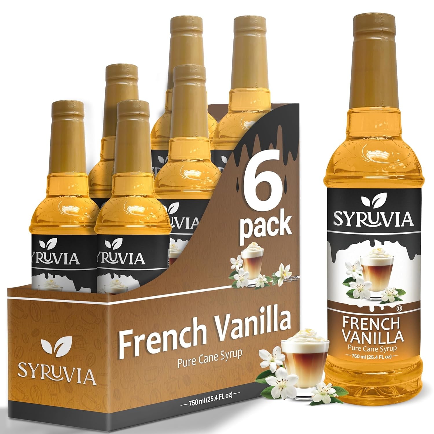 Syruvia French Vanilla Syrup for Coffee 1 Case (6 Bottles, 25.4 fl oz ...