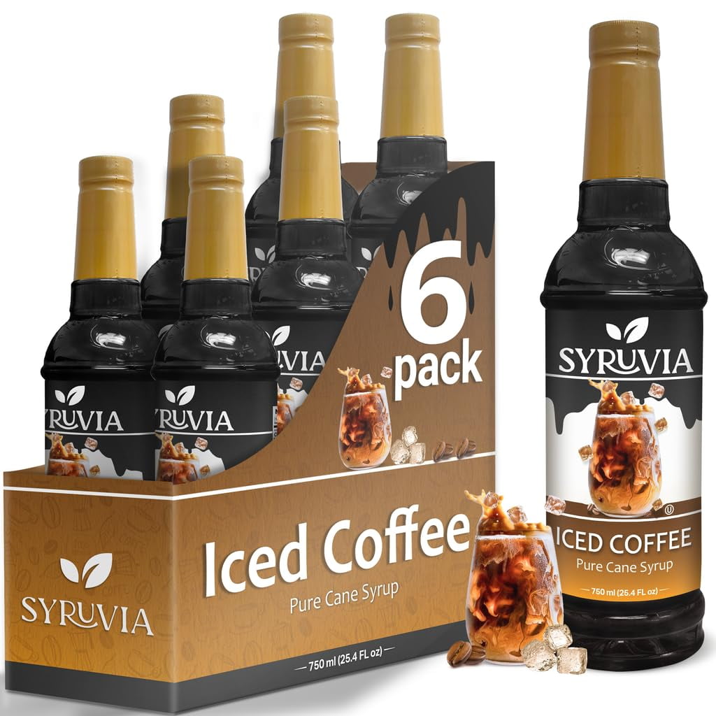 Syruvia Iced Coffee Syrup for Coffee 1 Case (6 Bottles, 25.4 fl oz Each ...
