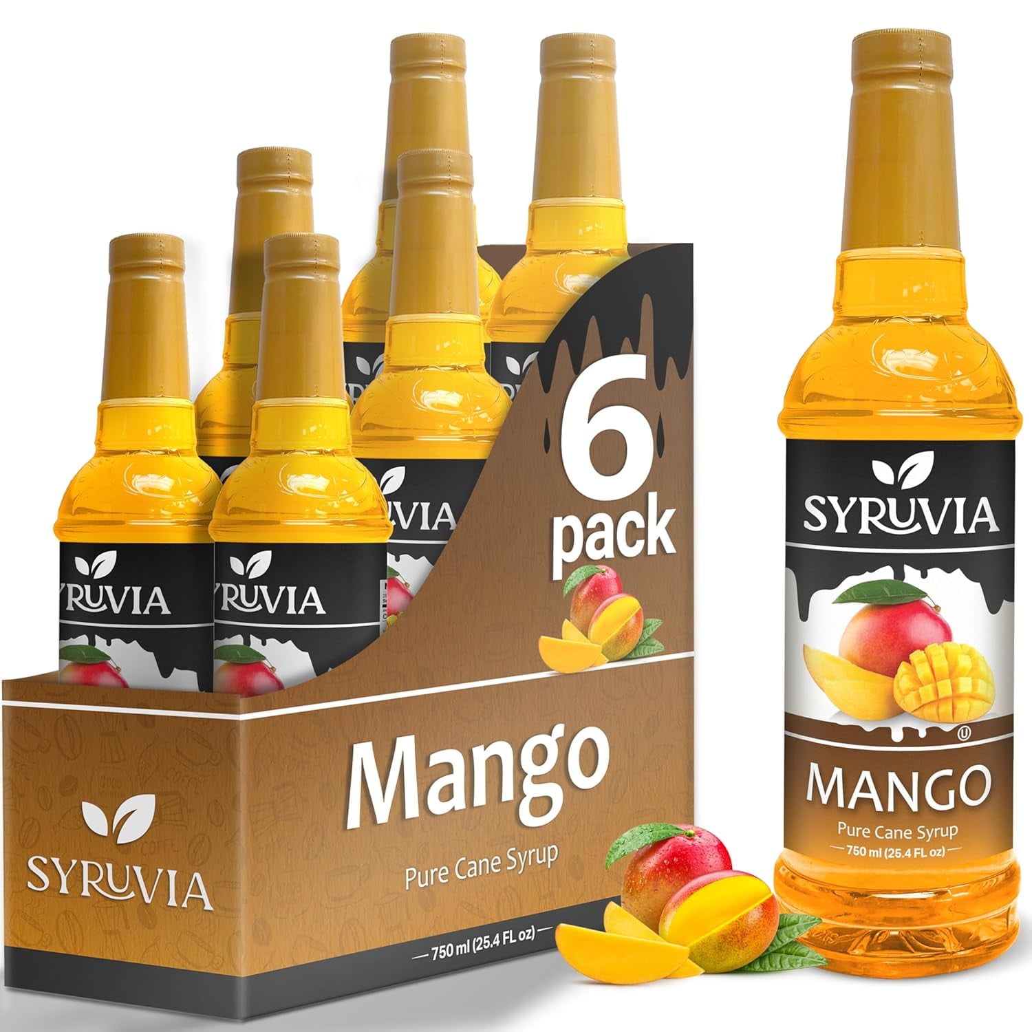 Syruvia Mango Syrup for Drinks 1 Case (6 Bottles, 25.4 fl oz Each ...