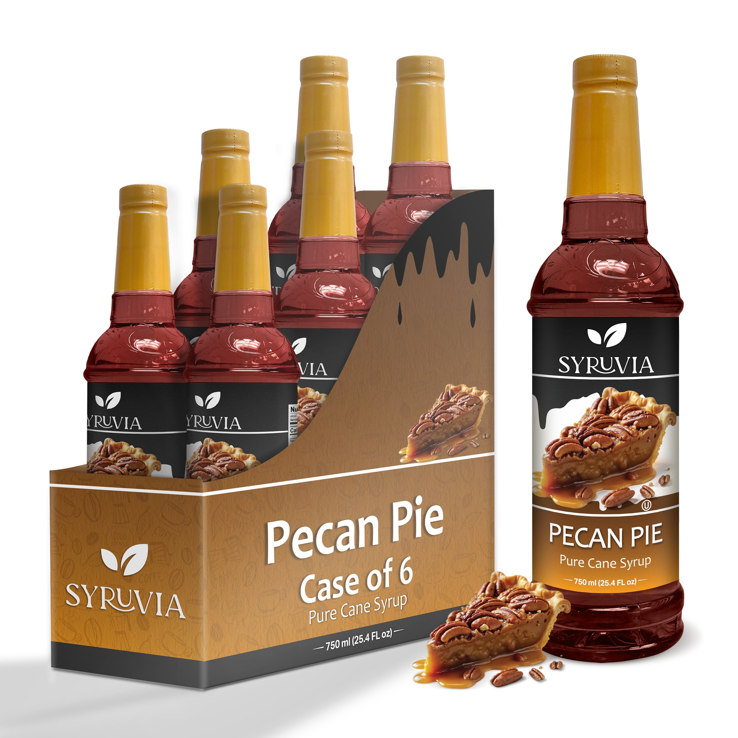 Syruvia Pecan Pie Syrup for Coffee 1 Case (6 Bottles, 25.4 fl oz Each ...