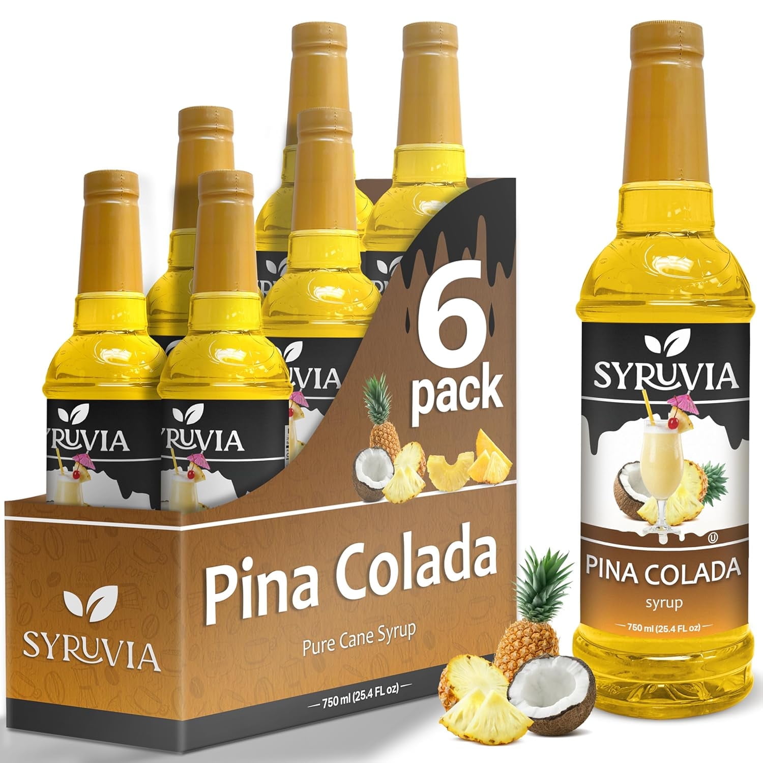 Syruvia Pina Colada Syrup for Drinks 1 Case (6 Bottles, 25.4 fl oz Each ...