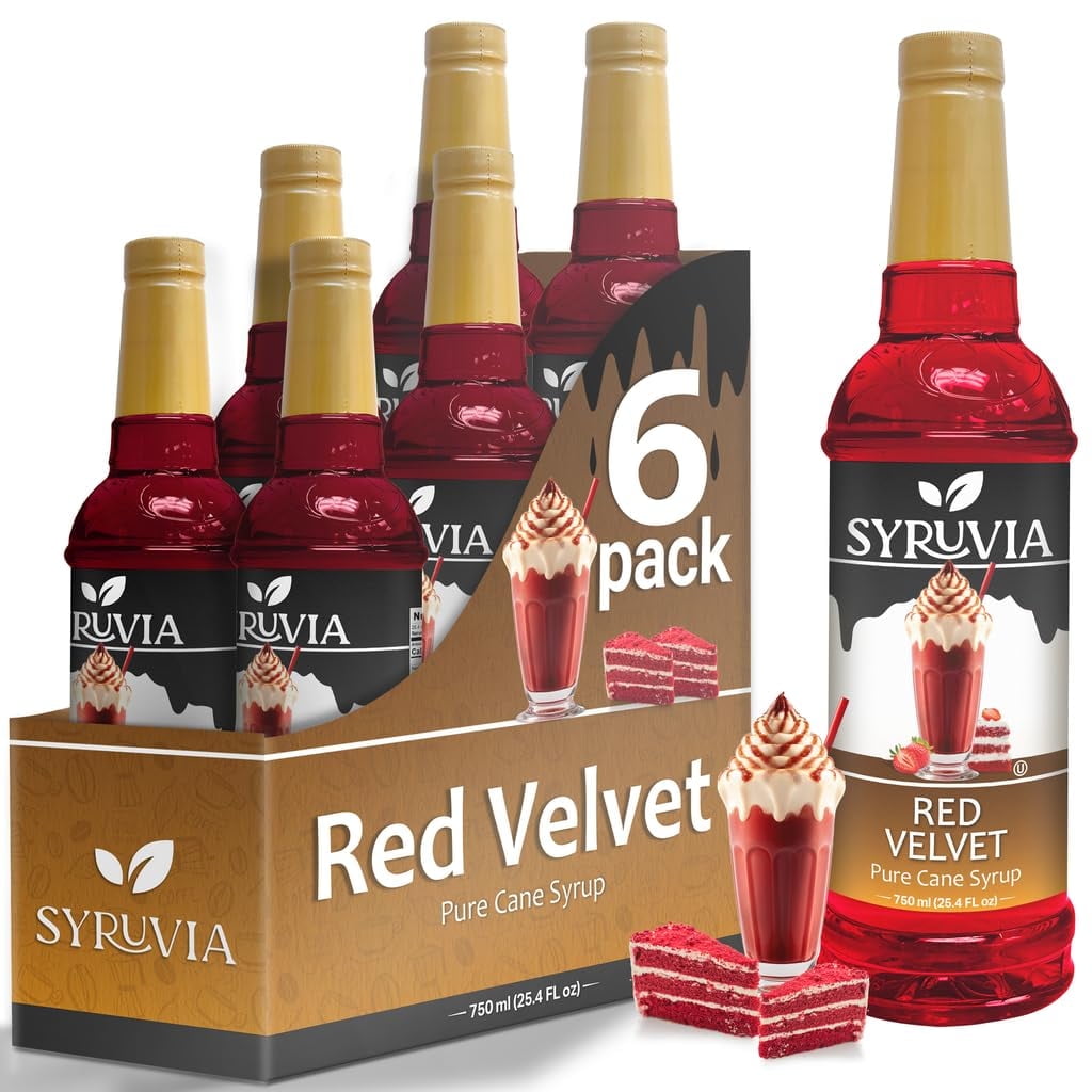 Syruvia Red Velvet Syrup for Coffee 1 Case (6 Bottles, 25.4 fl oz Each ...