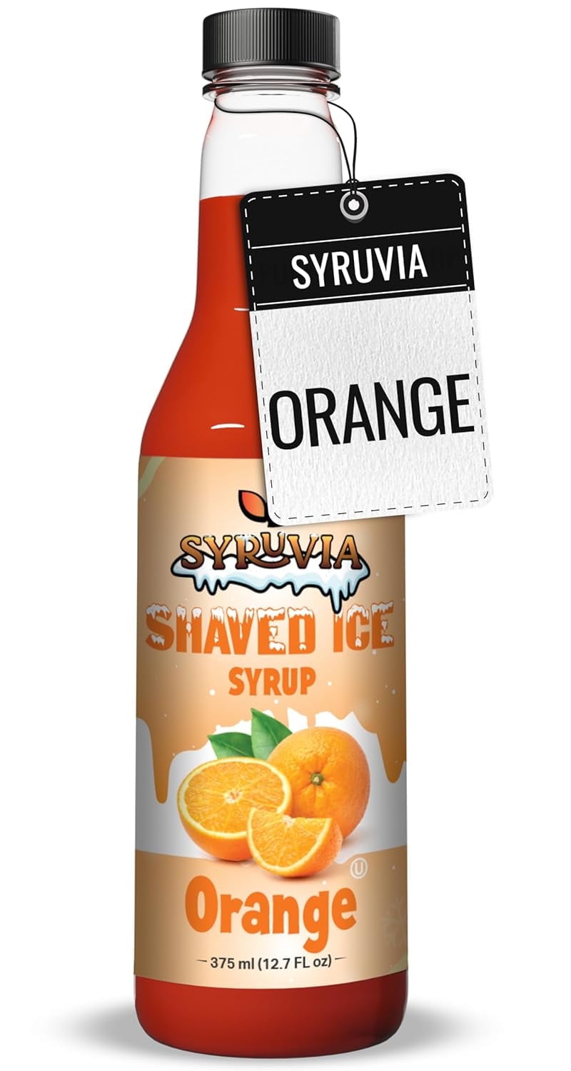 Syruvia Snow Cone Syrup, 12.7oz Orange Flavor, Dairy-Free, Kosher, For ...